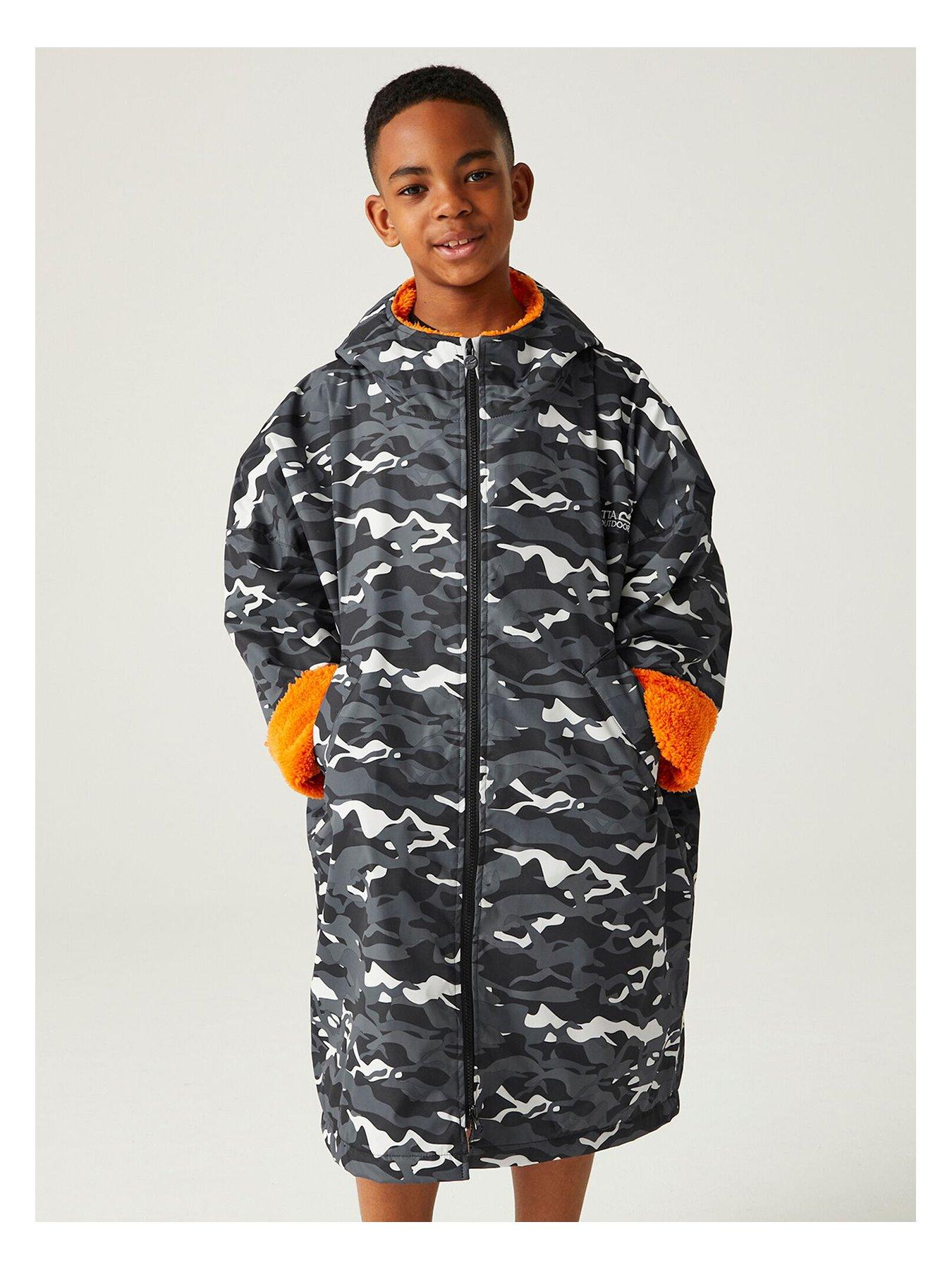 Regatta Junior Changing Robe Waterproof Shell - Black Camo(persimmon ...