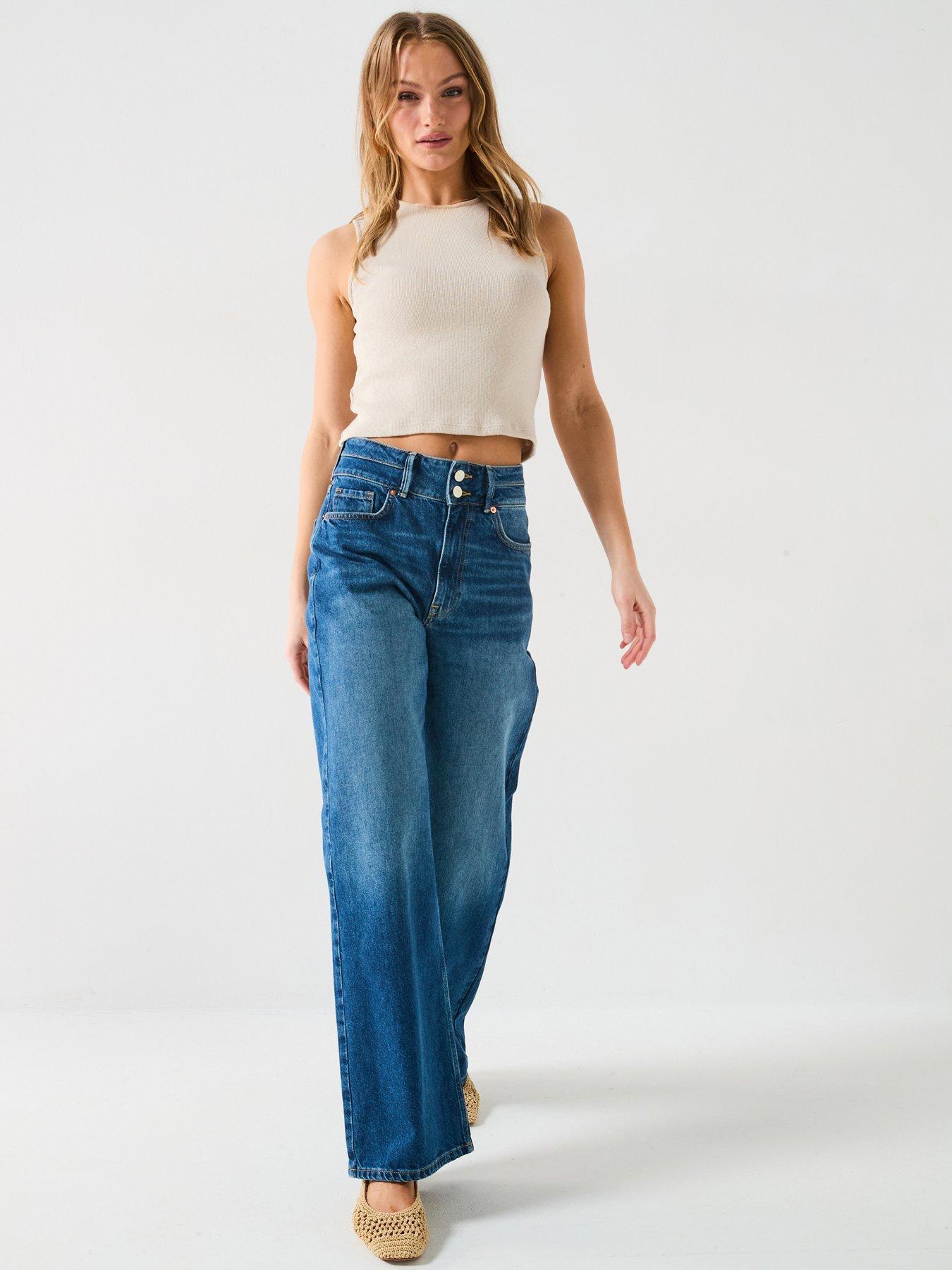 The Very Collection Double Button Wide Leg Jeans - Dark Wash | Very