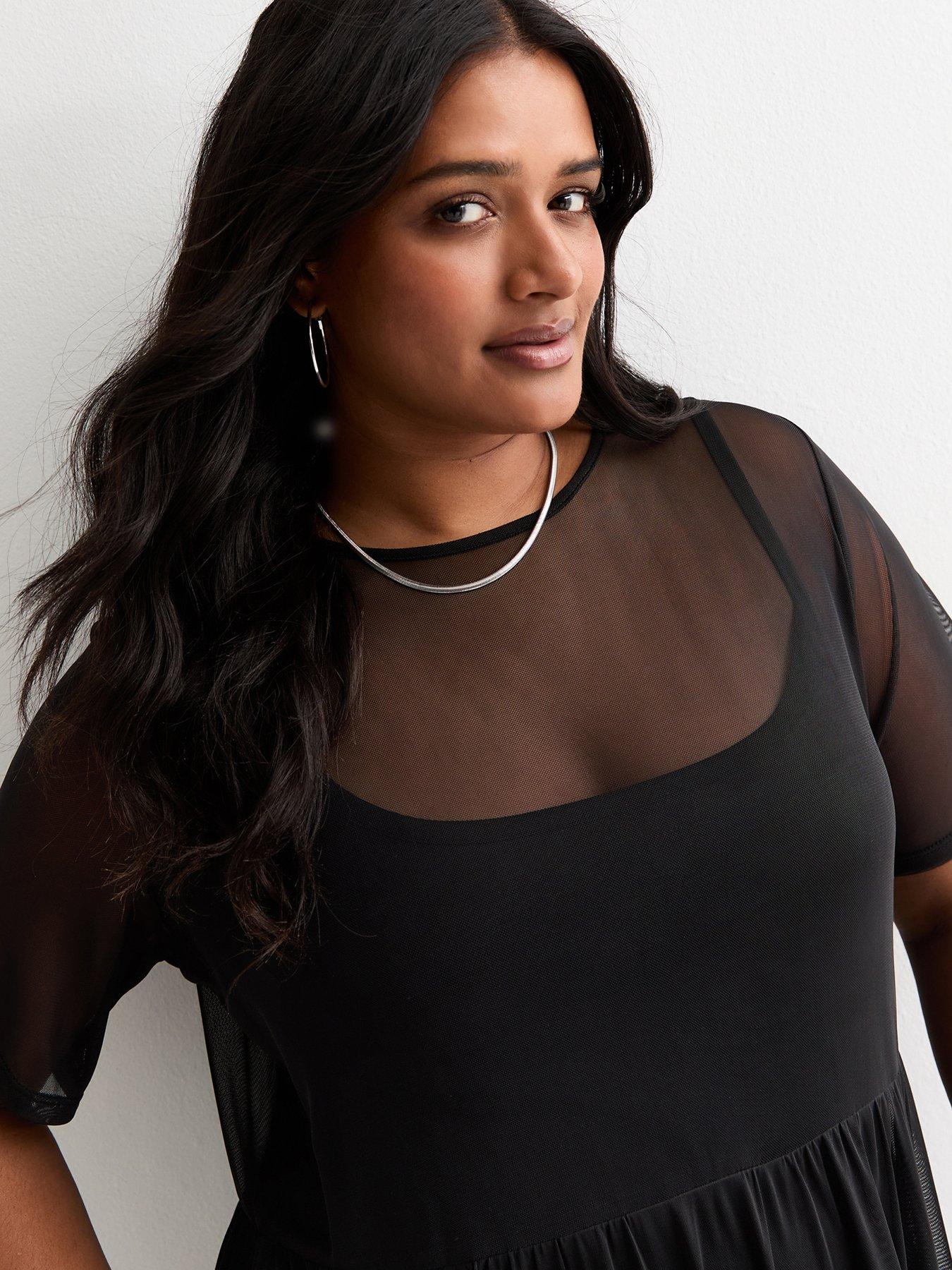 New Look Curves Mesh Layered Midi Dress - Black | Very