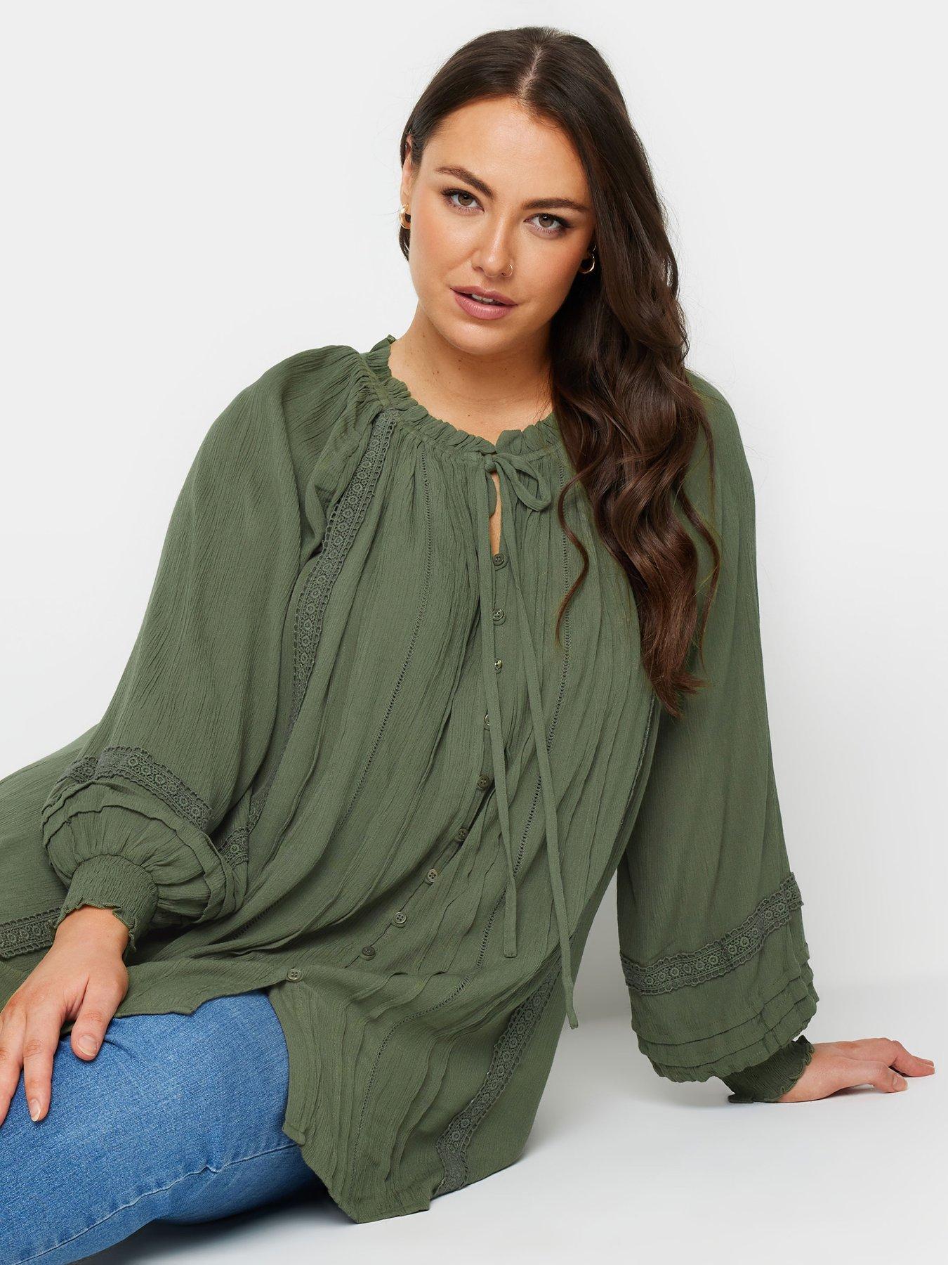Yours Curve Pleat Front Gypsy Top - Green | Very