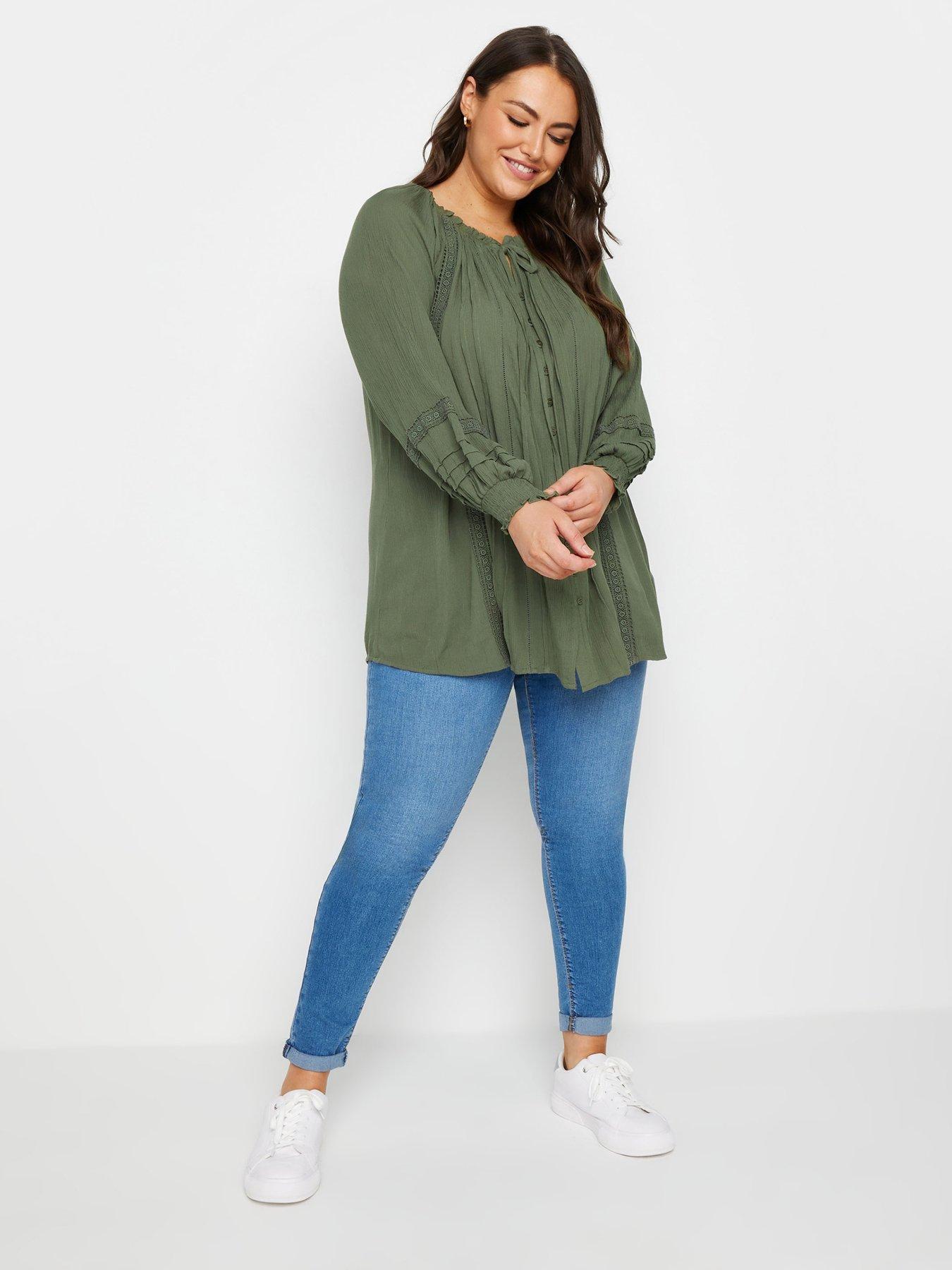 Yours Curve Pleat Front Gypsy Top - Green | Very