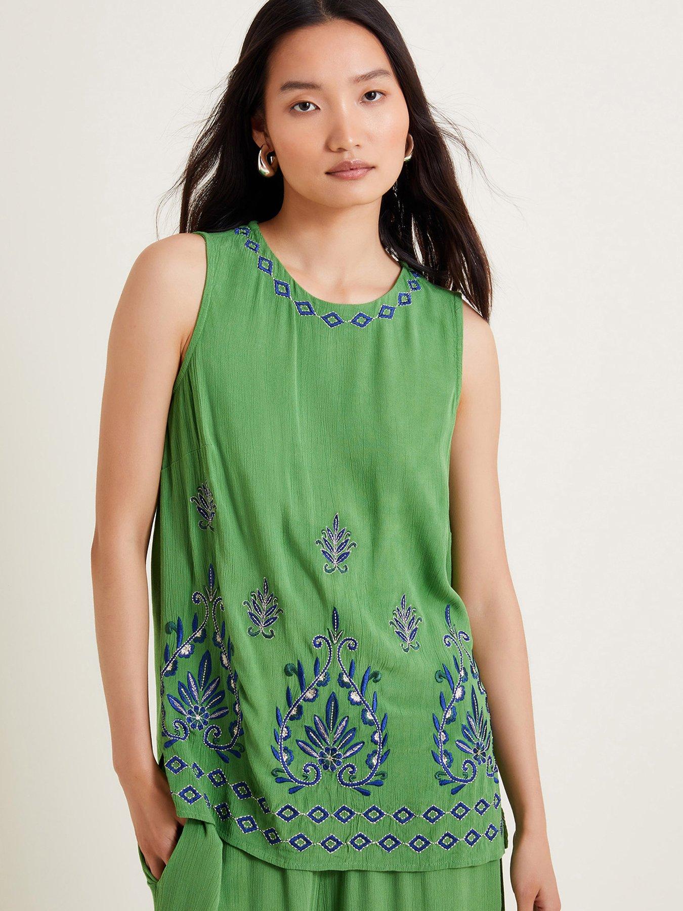 Monsoon Saffron Embroidered Tank Top Green | Very