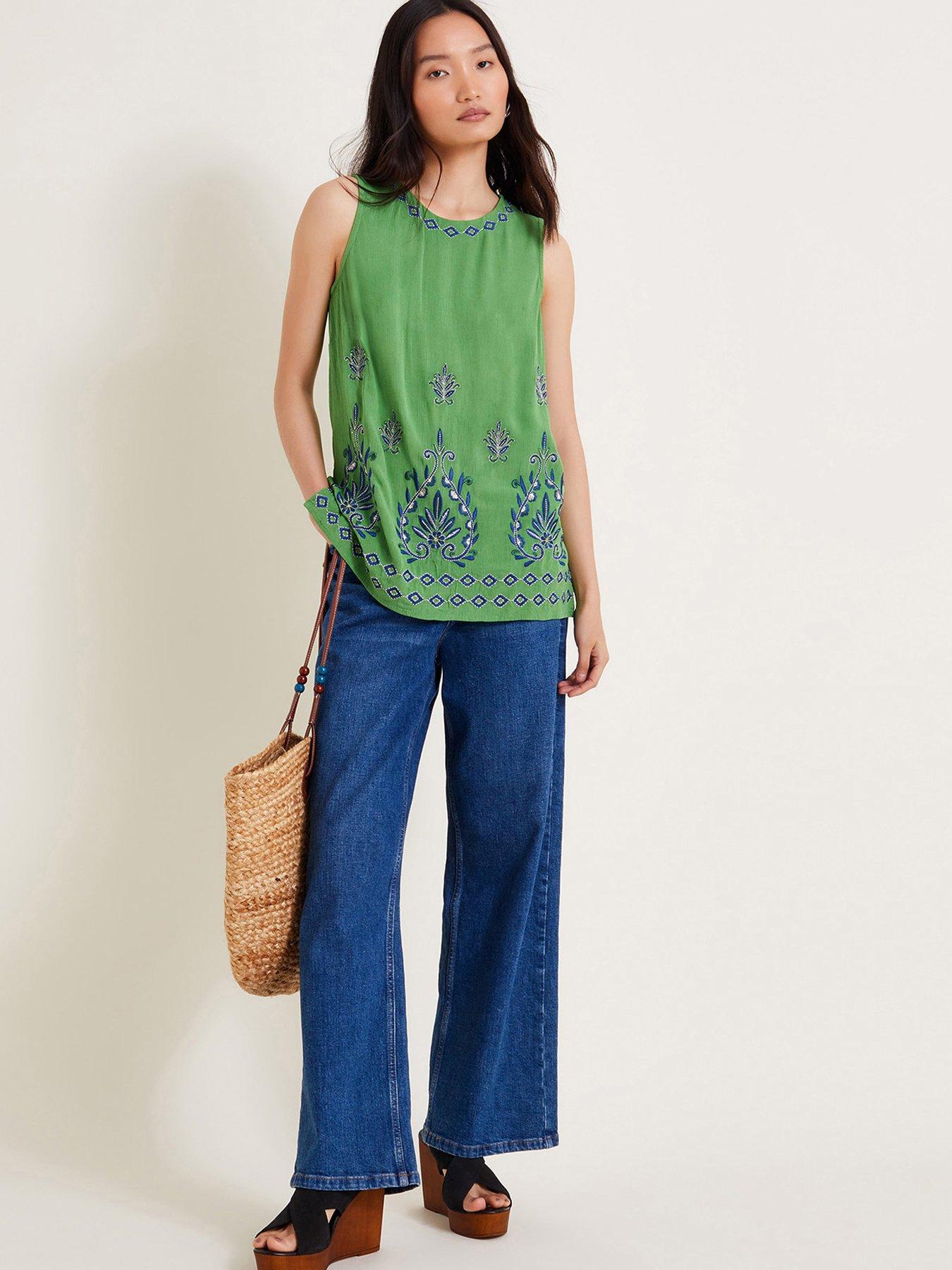 Monsoon Saffron Embroidered Tank Top Green | Very