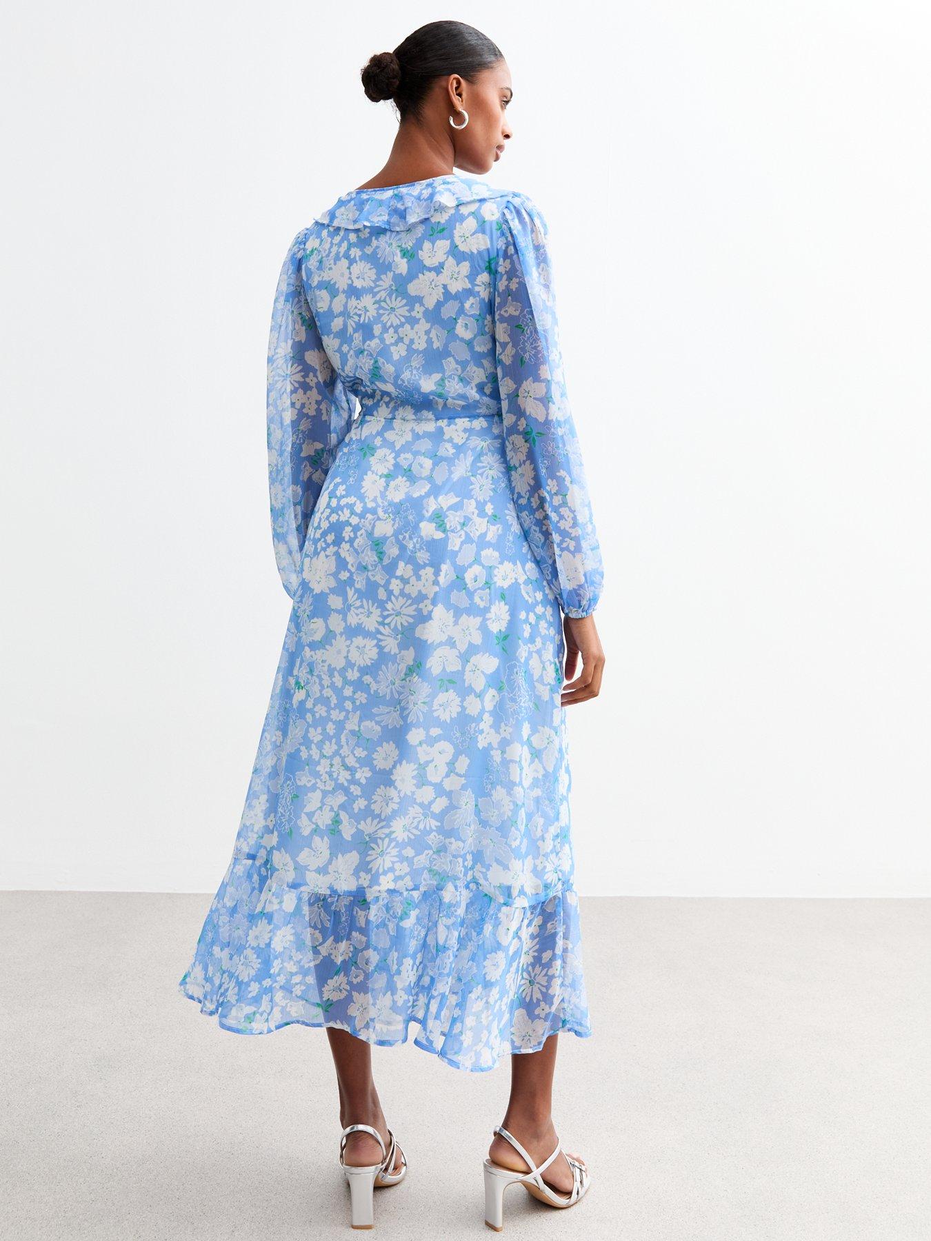 New Look Floral Wrap Chiffon Midi Dress - Blue/Print | Very