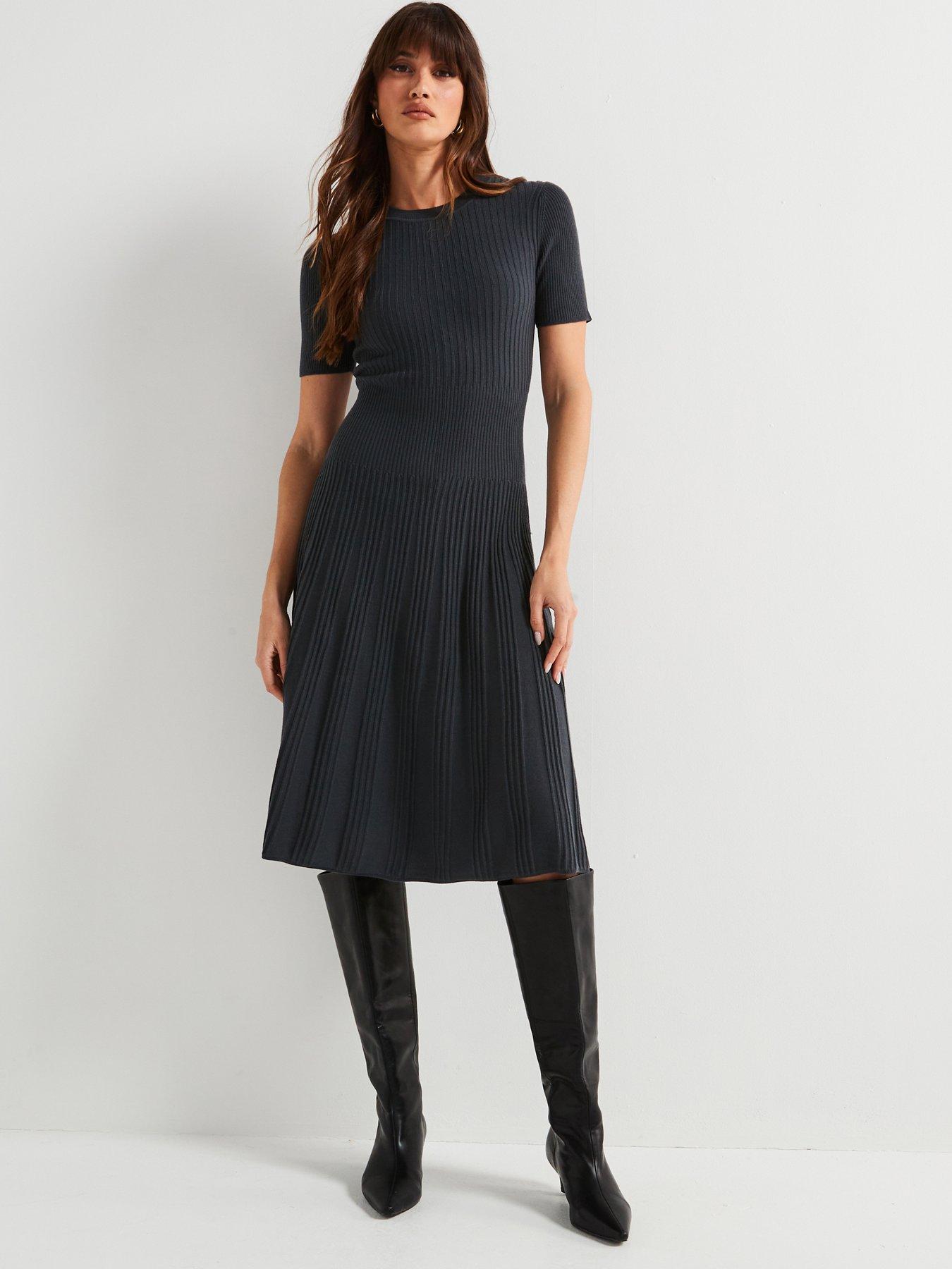 JOSEPH Merino Short Sleeve Dress - Dark Grey | Very