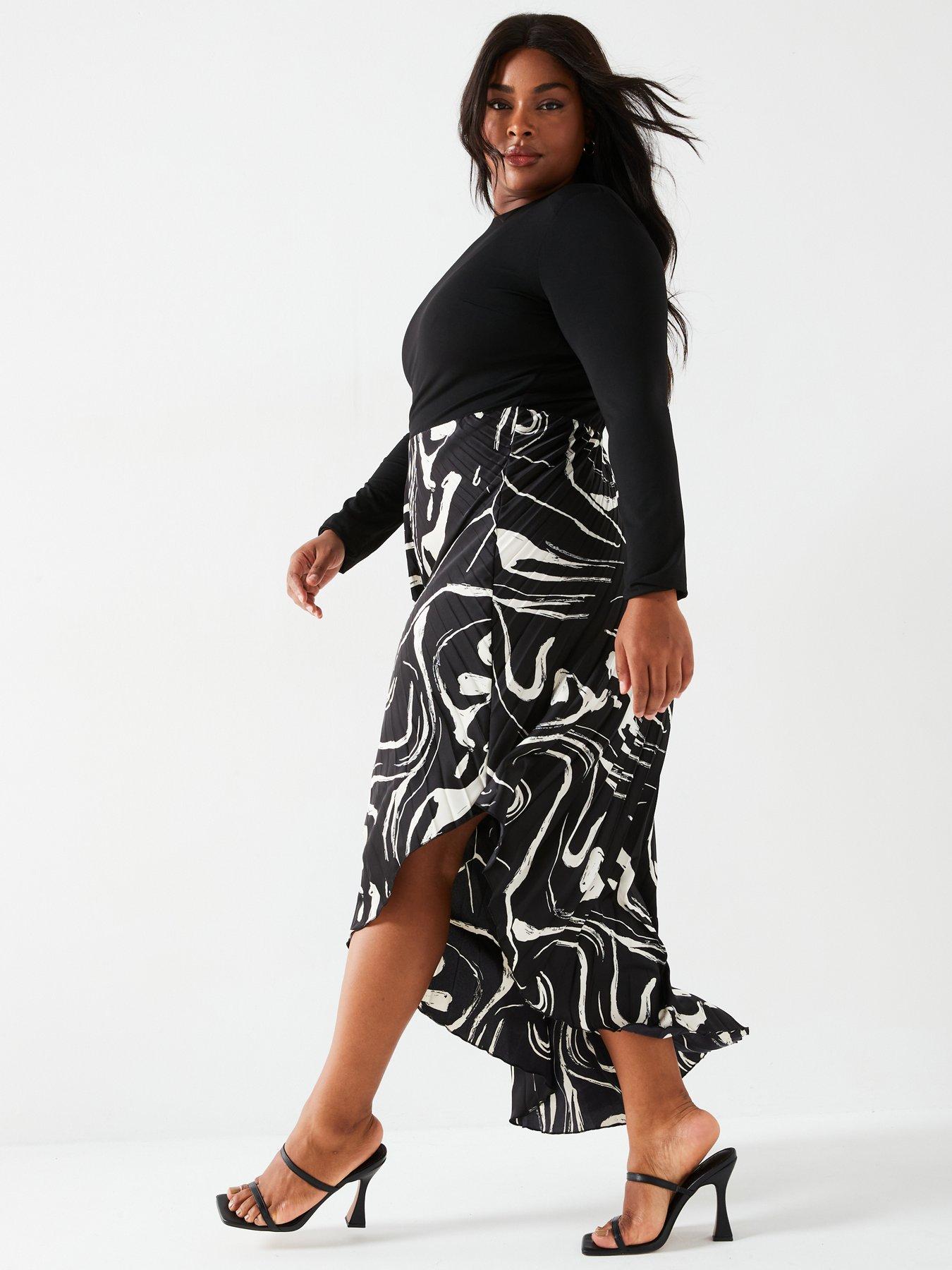 AX PARIS CURVE 2 In 1 Pleat Skirt Midi Dress - Black | Very