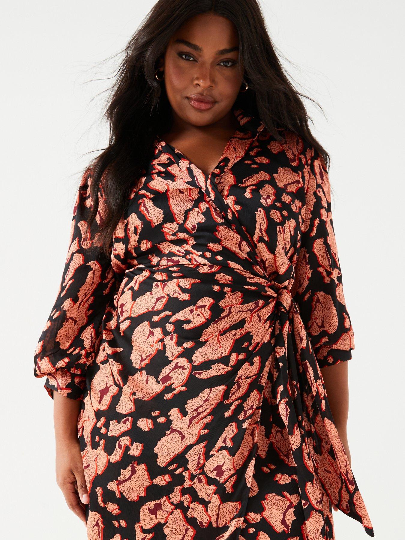 AX PARIS CURVE Curve Printed Tie Waist Midi Dress - Black | Very