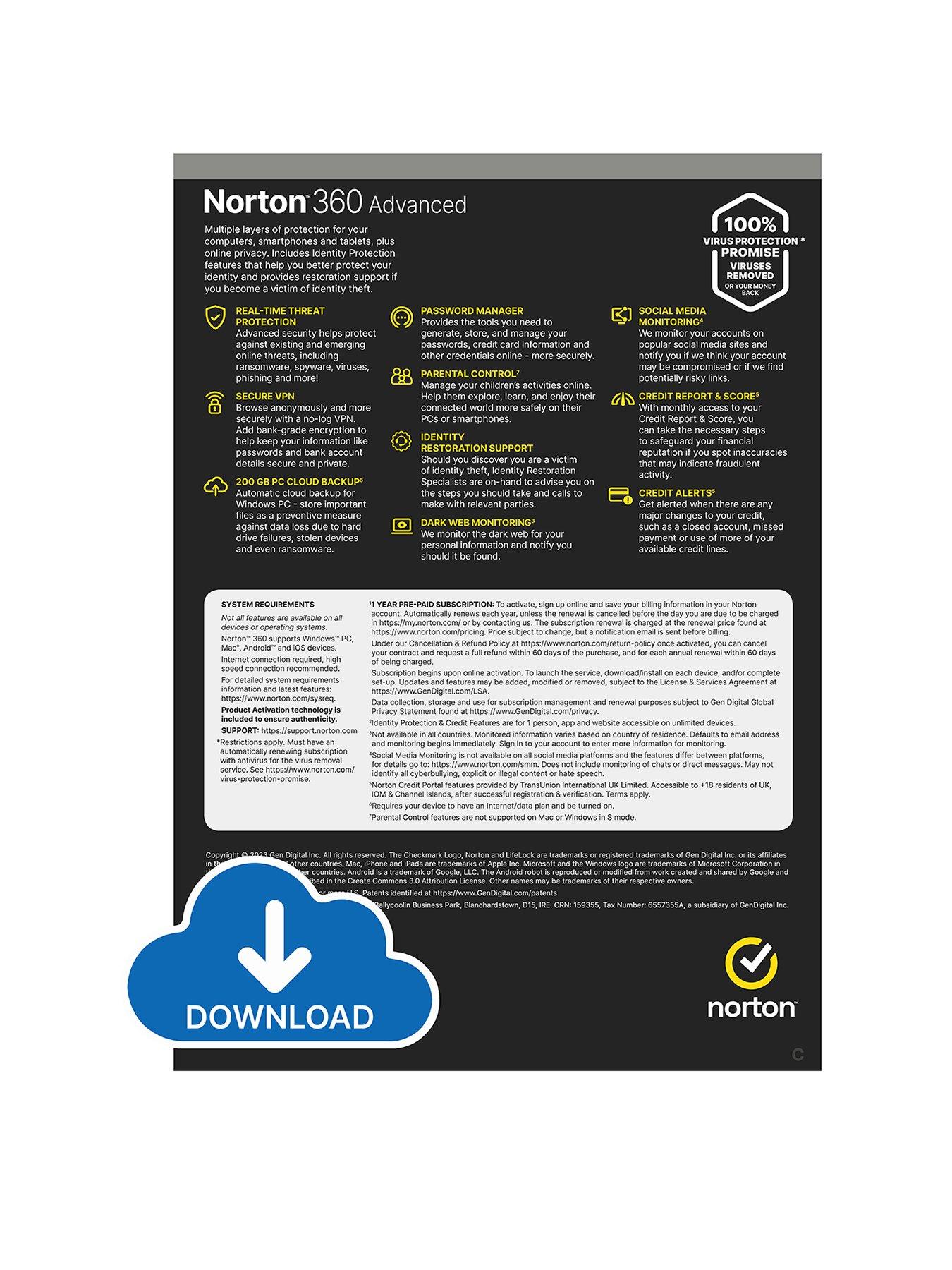 Norton 360 Advanced 2024 for 10 Device with ID Protection | Very