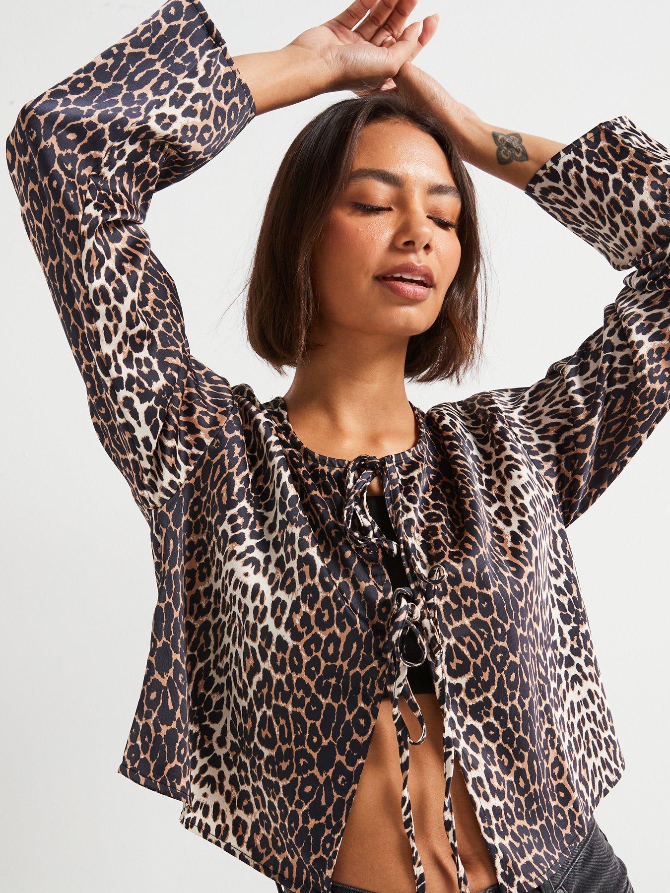 PIECES Mari Long Sleeve Tie Top - Leopard - Multi | Very