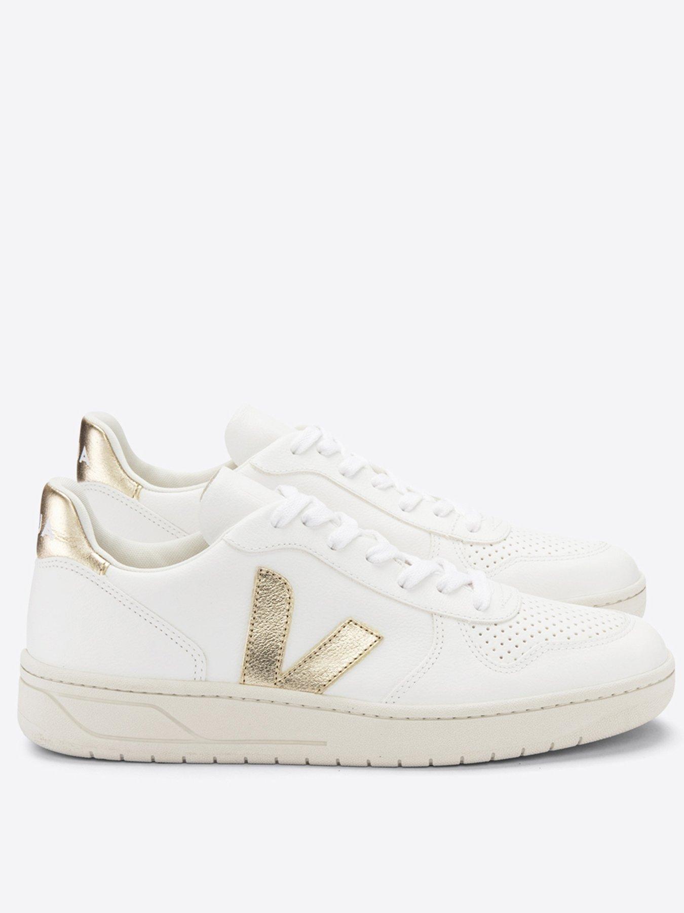 Veja Womens V-10 Trainers - White/Gold | Very