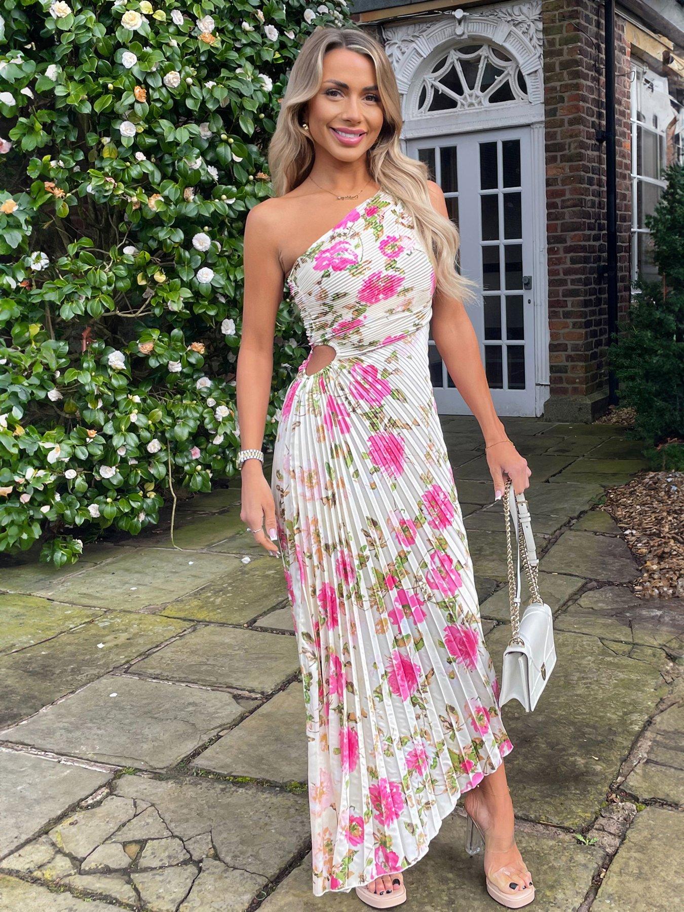 AX Paris Floral Print One Shoulder Midi Dress - Cream | Very