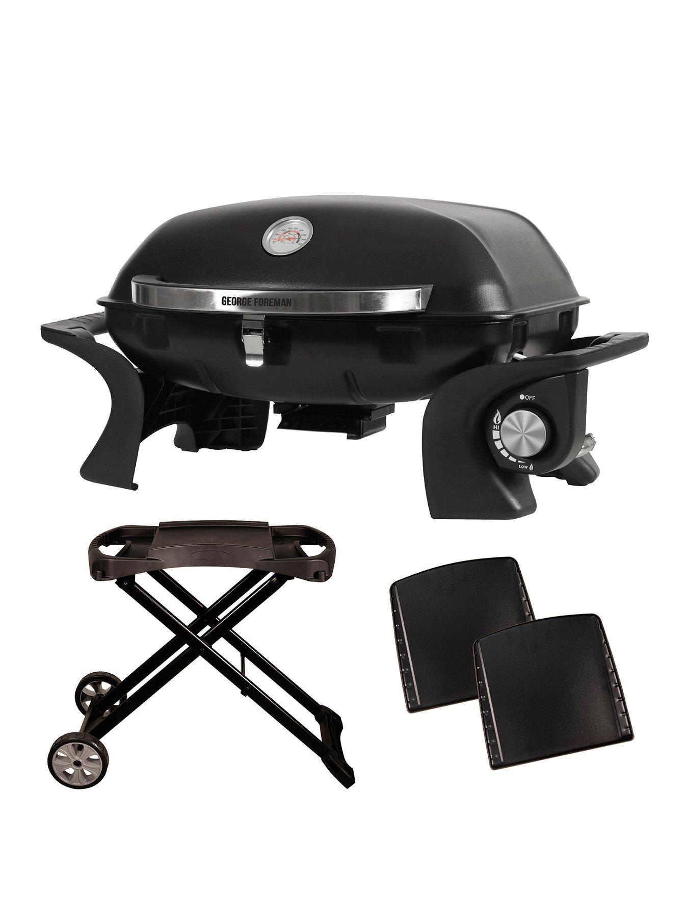 George Foreman GFSBBQ1TR Portable Gas 1-Burner BBQ with Side Shelves ...