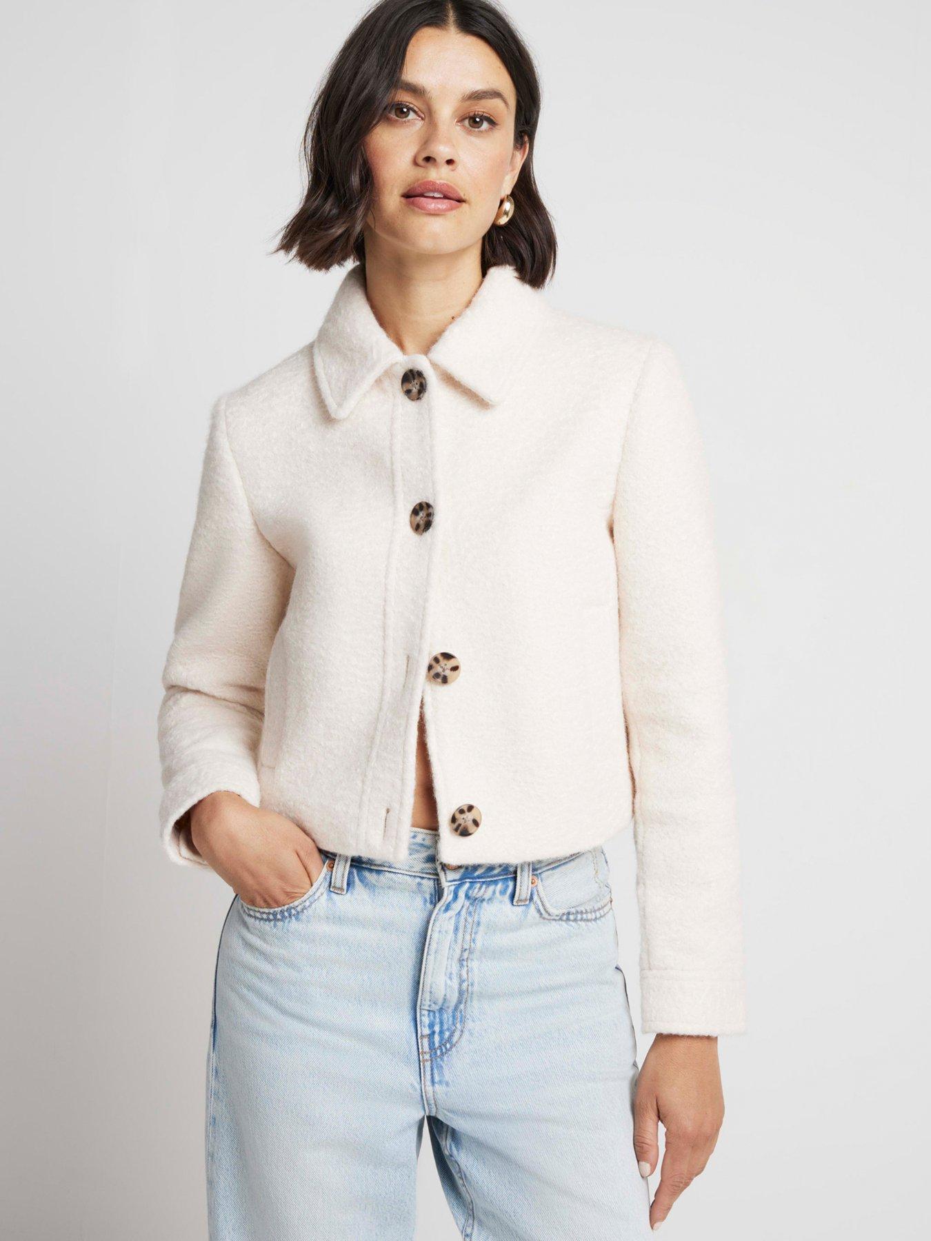 River Island Cropped Boiled Wool Trophy Coat - Cream | Very