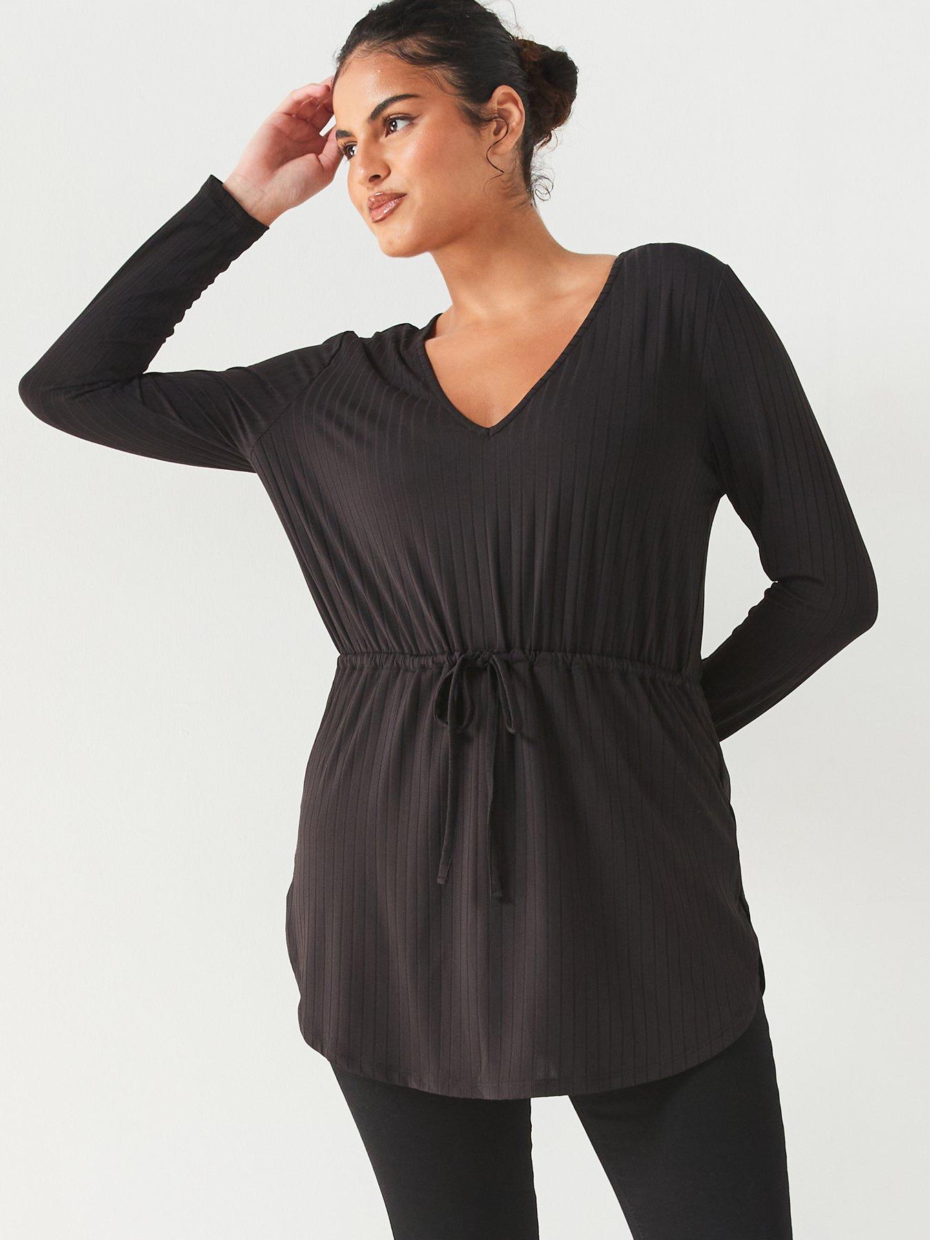 V by Very Curve Longline Drawstring Waist Top - Black | Very