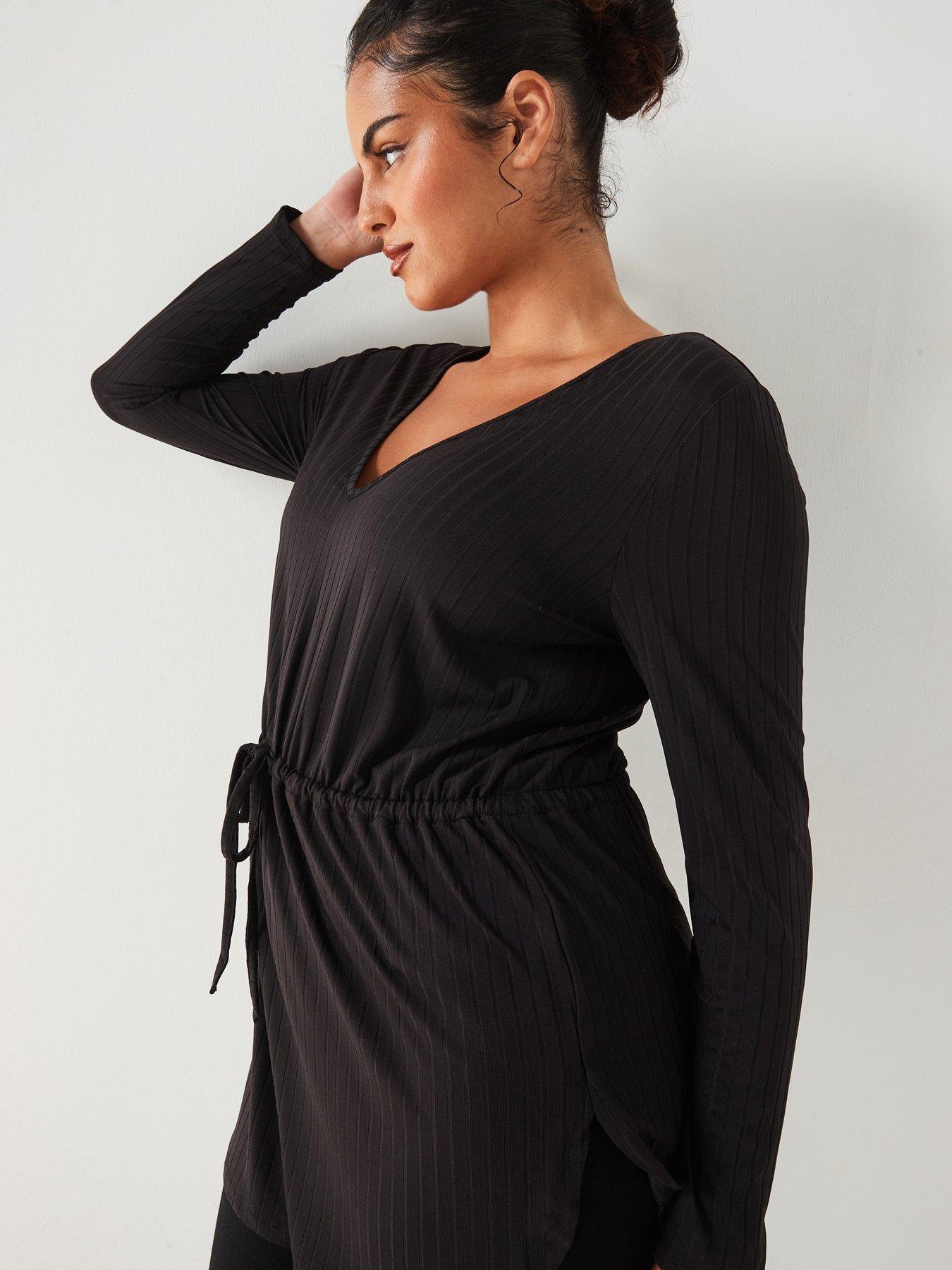 V by Very Curve Longline Drawstring Waist Top - Black | Very
