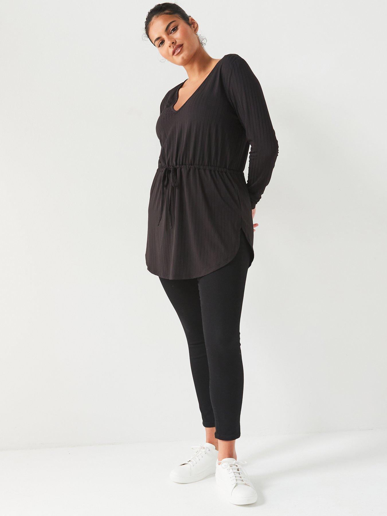 V by Very Curve Longline Drawstring Waist Top - Black | Very