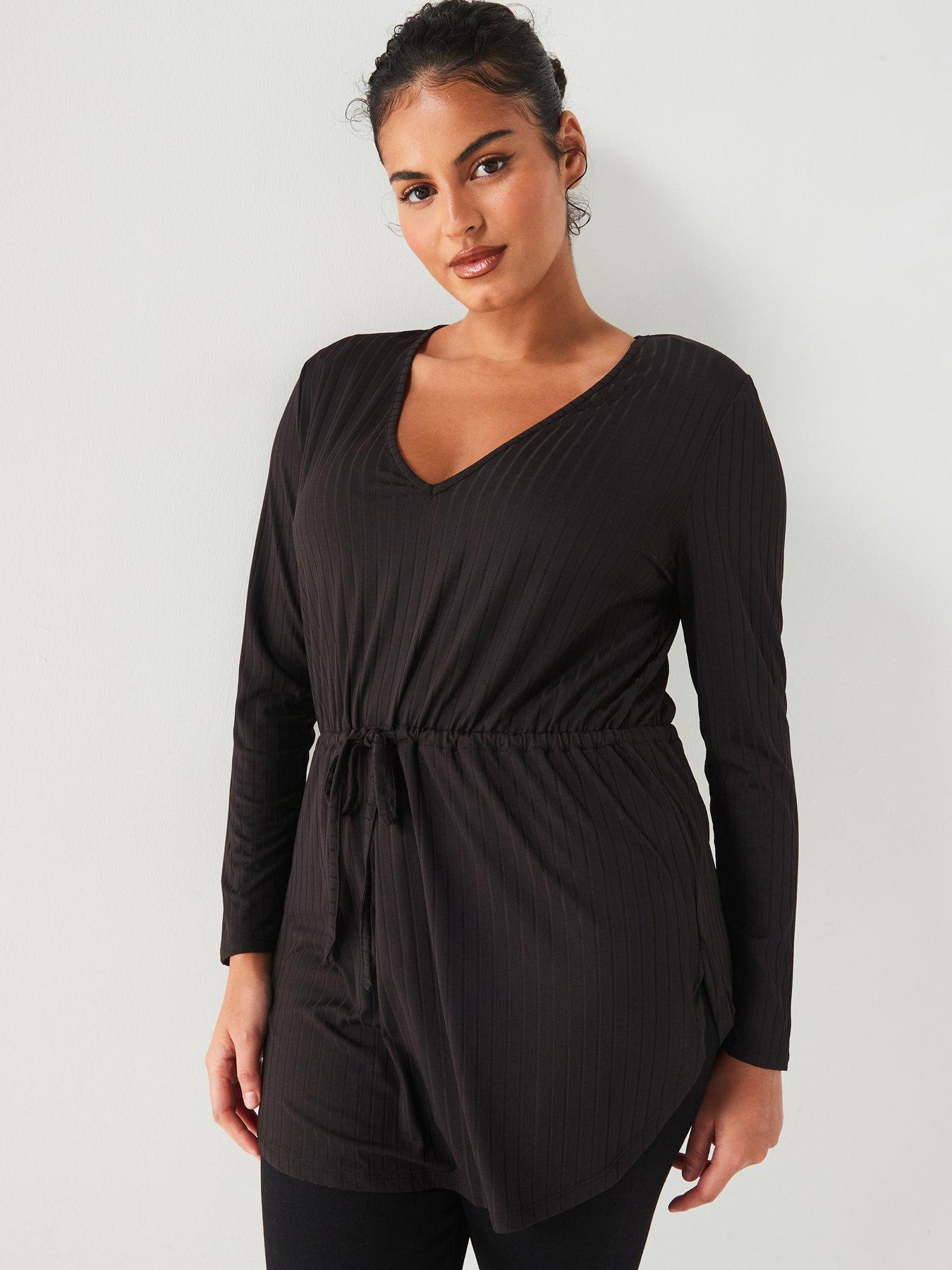 V by Very Curve Longline Drawstring Waist Top - Black | Very