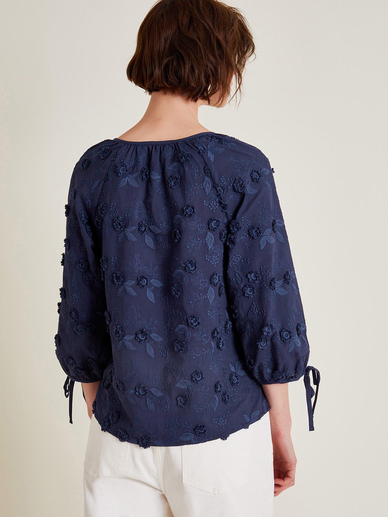 Monsoon Floral Embroidered Top - Navy | Very