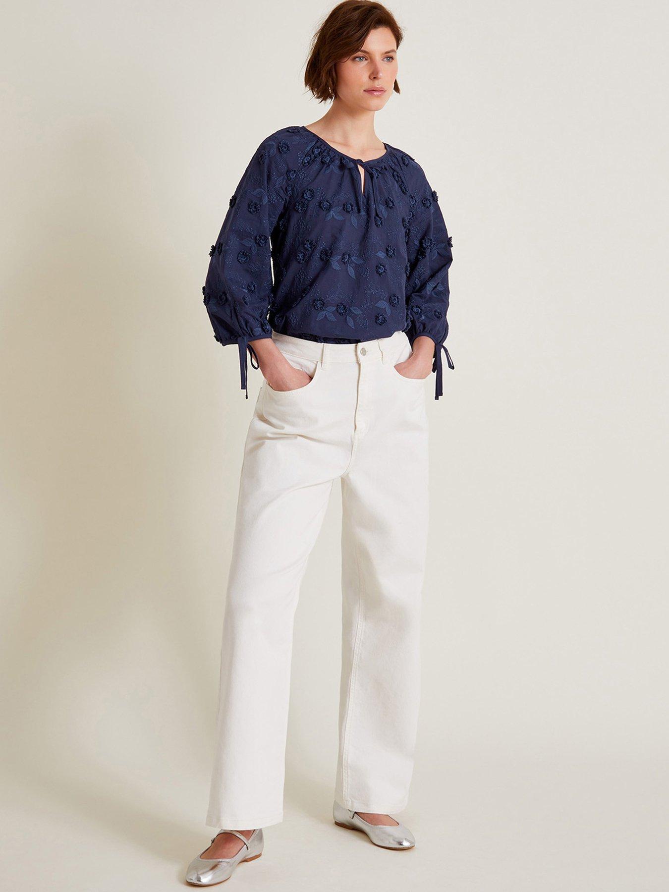 Monsoon Floral Embroidered Top - Navy | Very