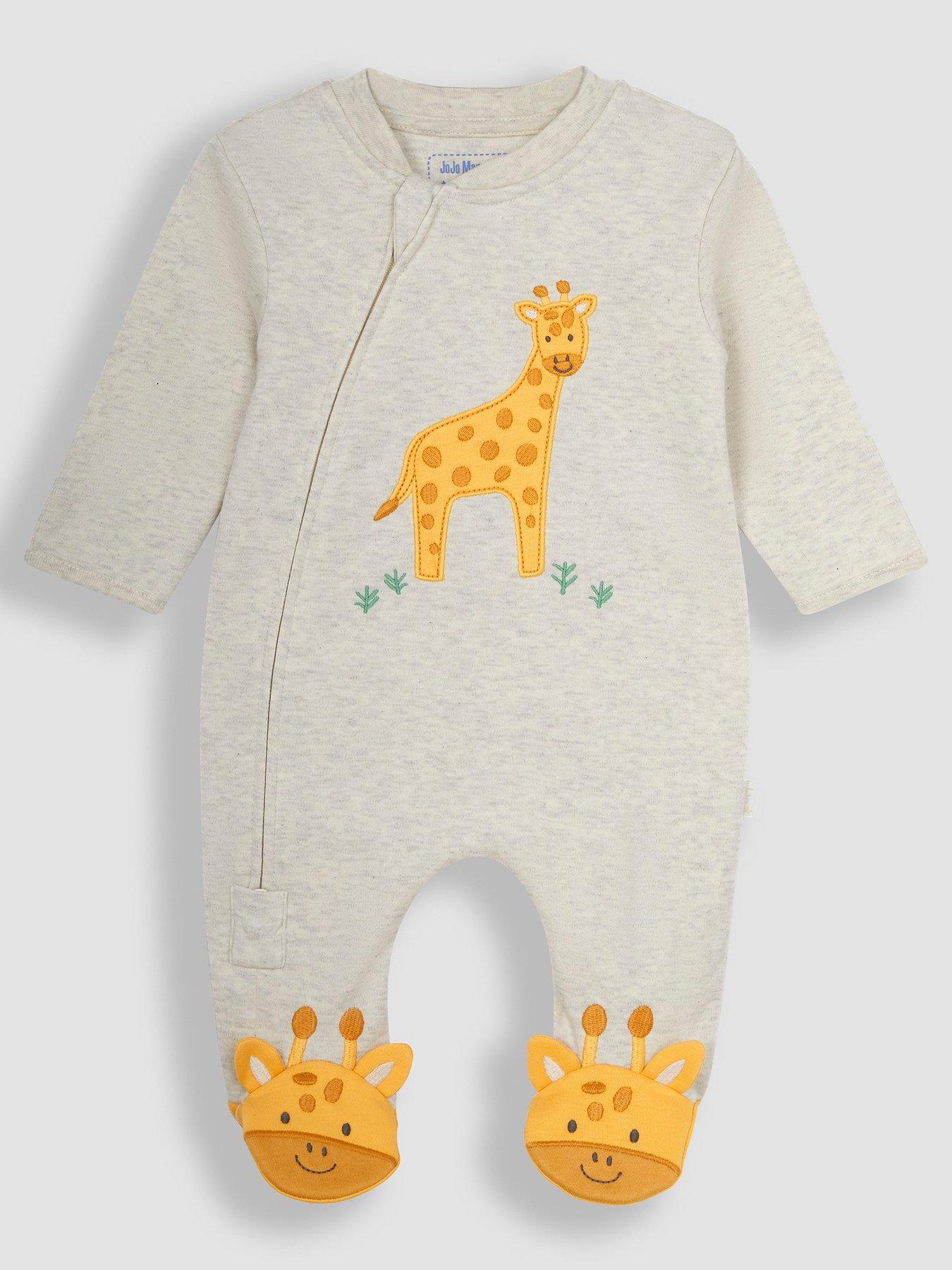 JoJo Maman Bebe Unisex Giraffe Applique Zip Sleepsuit - Beige | Very