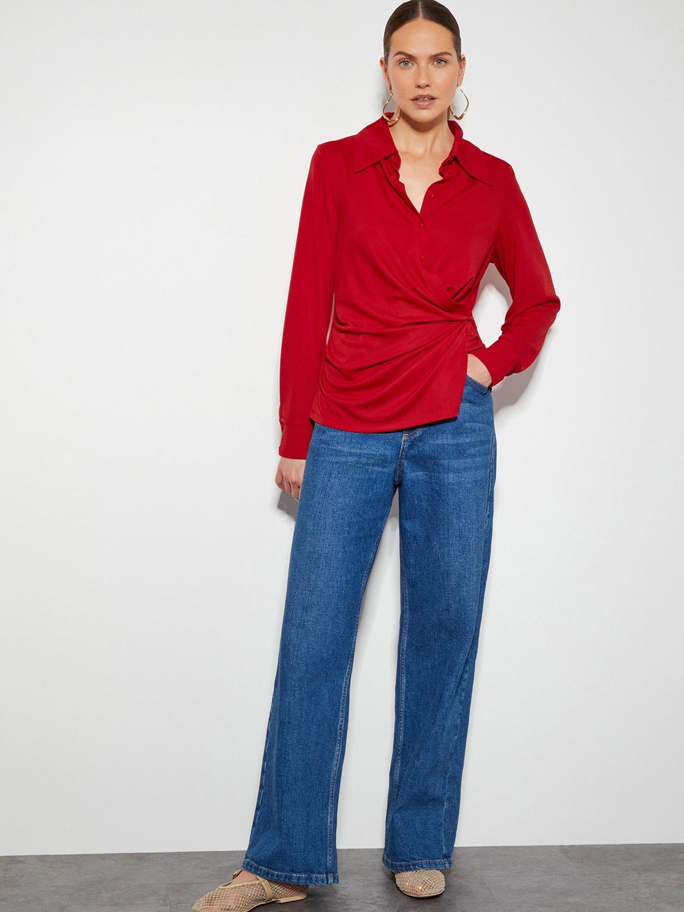Monsoon Dalia Drape Jersey Shirt - Red | Very