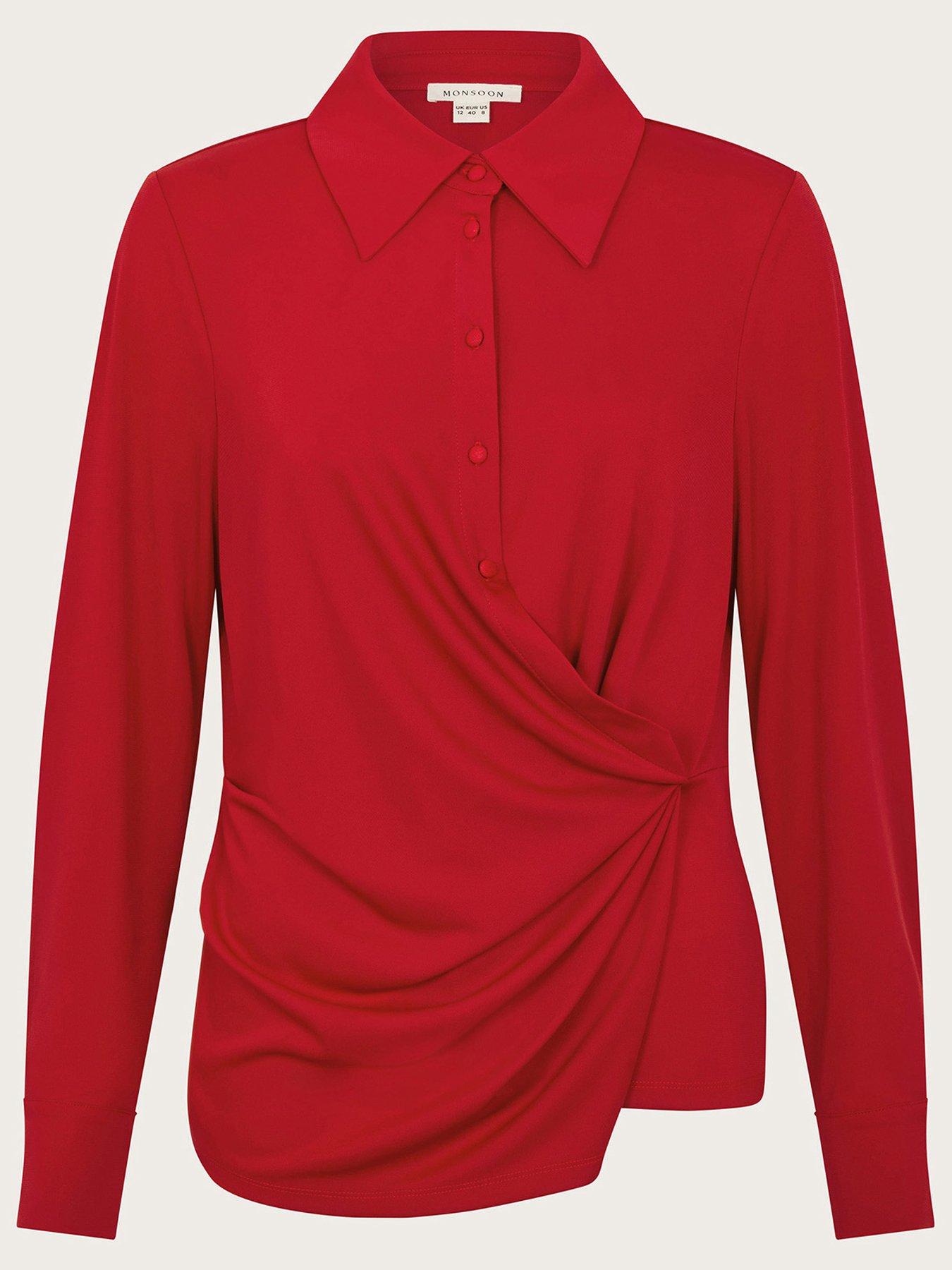 Monsoon Dalia Drape Jersey Shirt - Red | Very