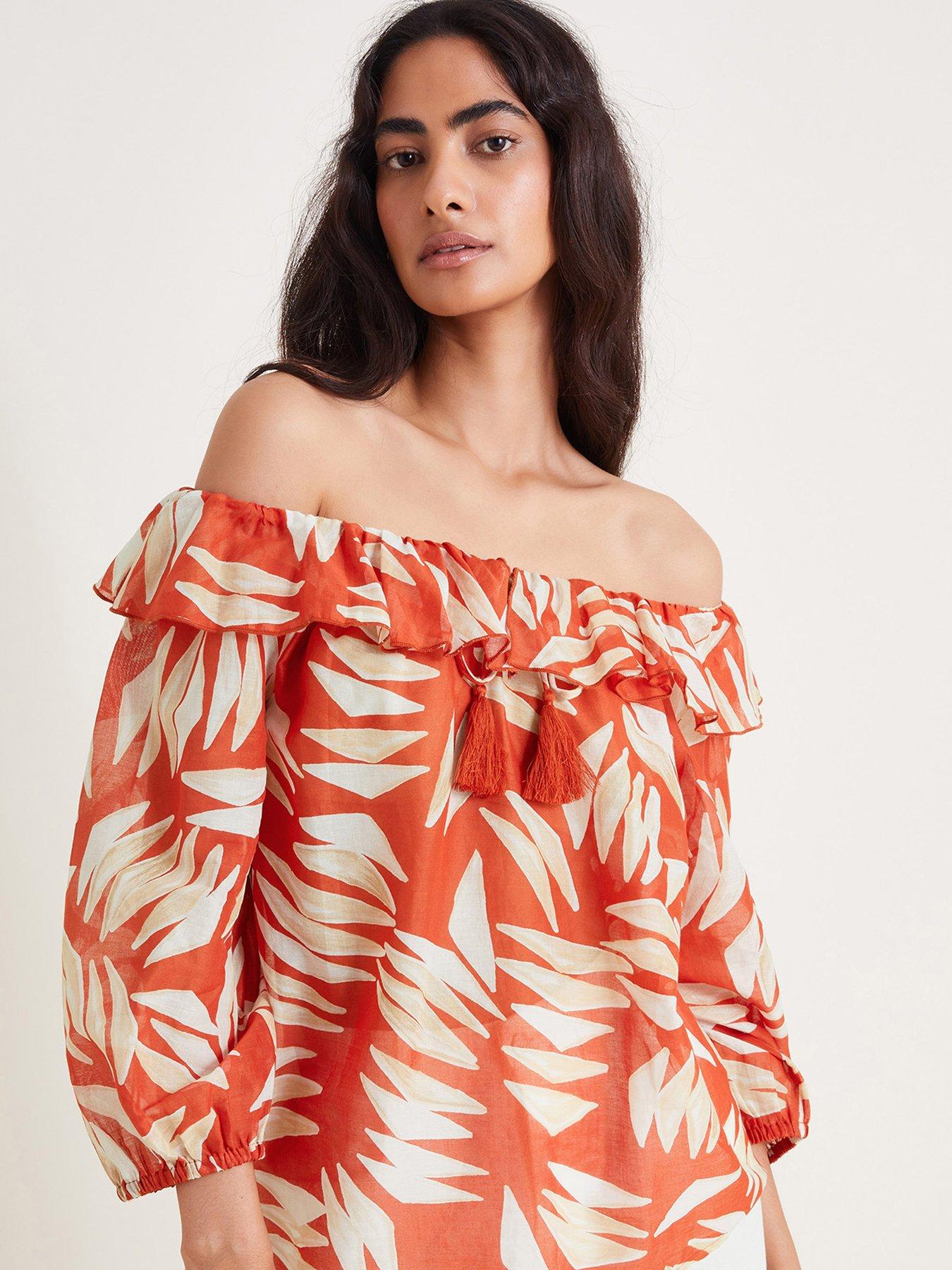 Monsoon Shelly Bardot Top - Orange | Very