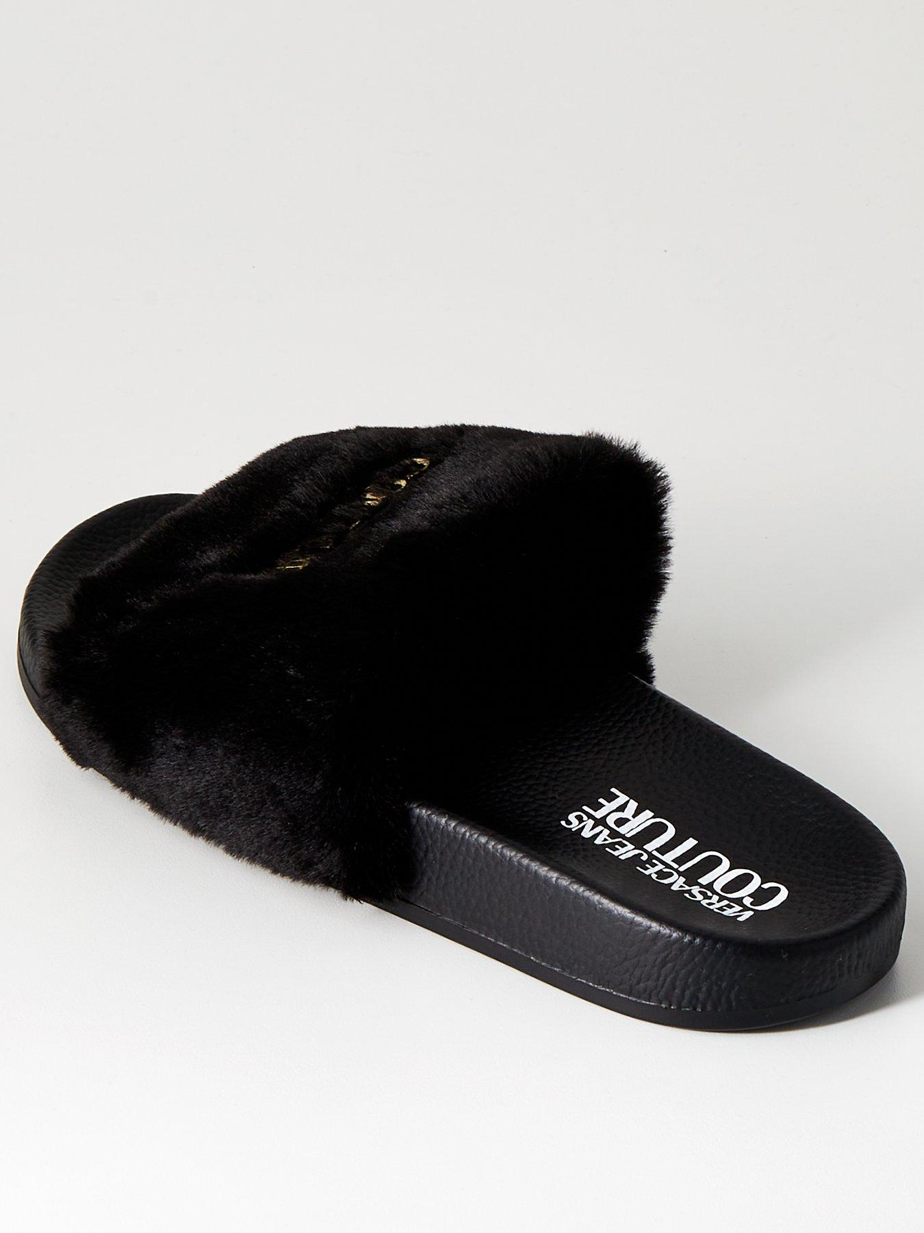 Versace Jeans Couture Fluffy Sliders - Black | Very