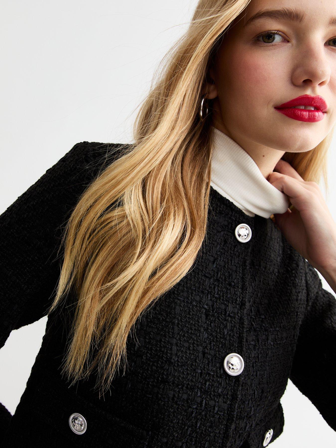 New Look Metallic Boucle Crop Jacket - Black | Very