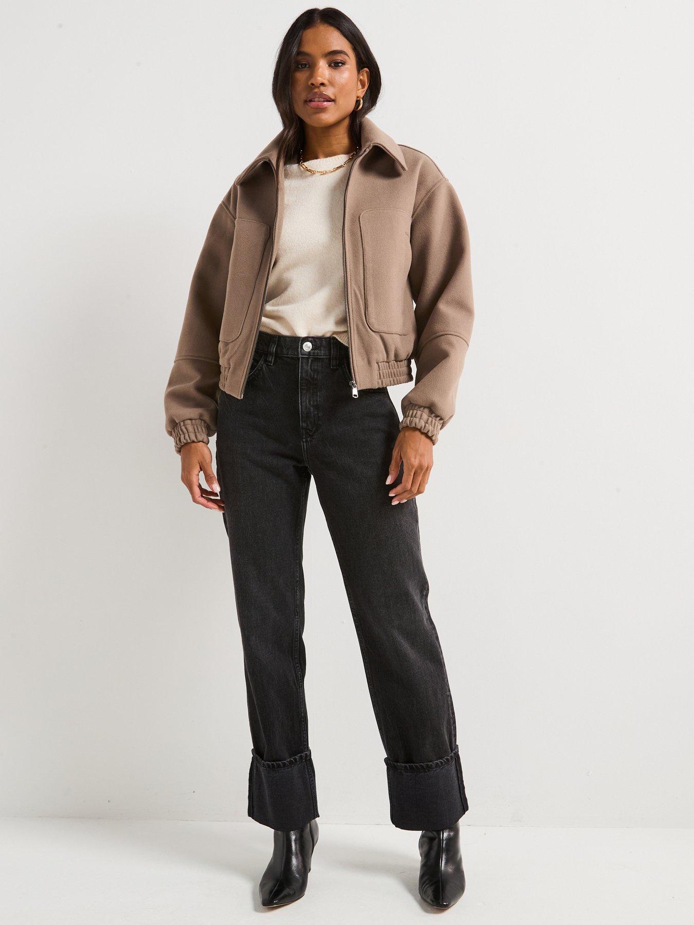 V by Very Faux Wool Zip Through Bomber Jacket - Beige | Very