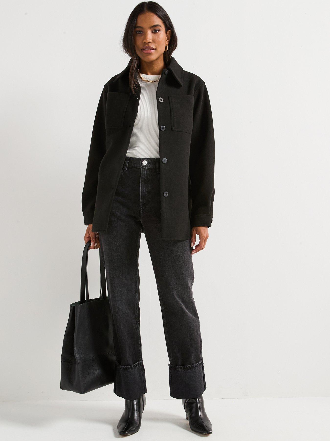 V by Very Faux Wool Patch Pocket Shacket - Black | Very