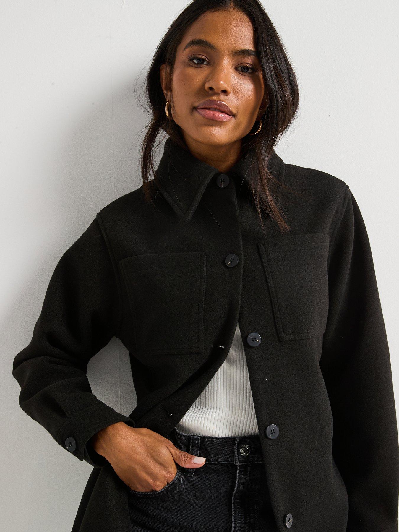 V by Very Faux Wool Patch Pocket Shacket - Black | Very