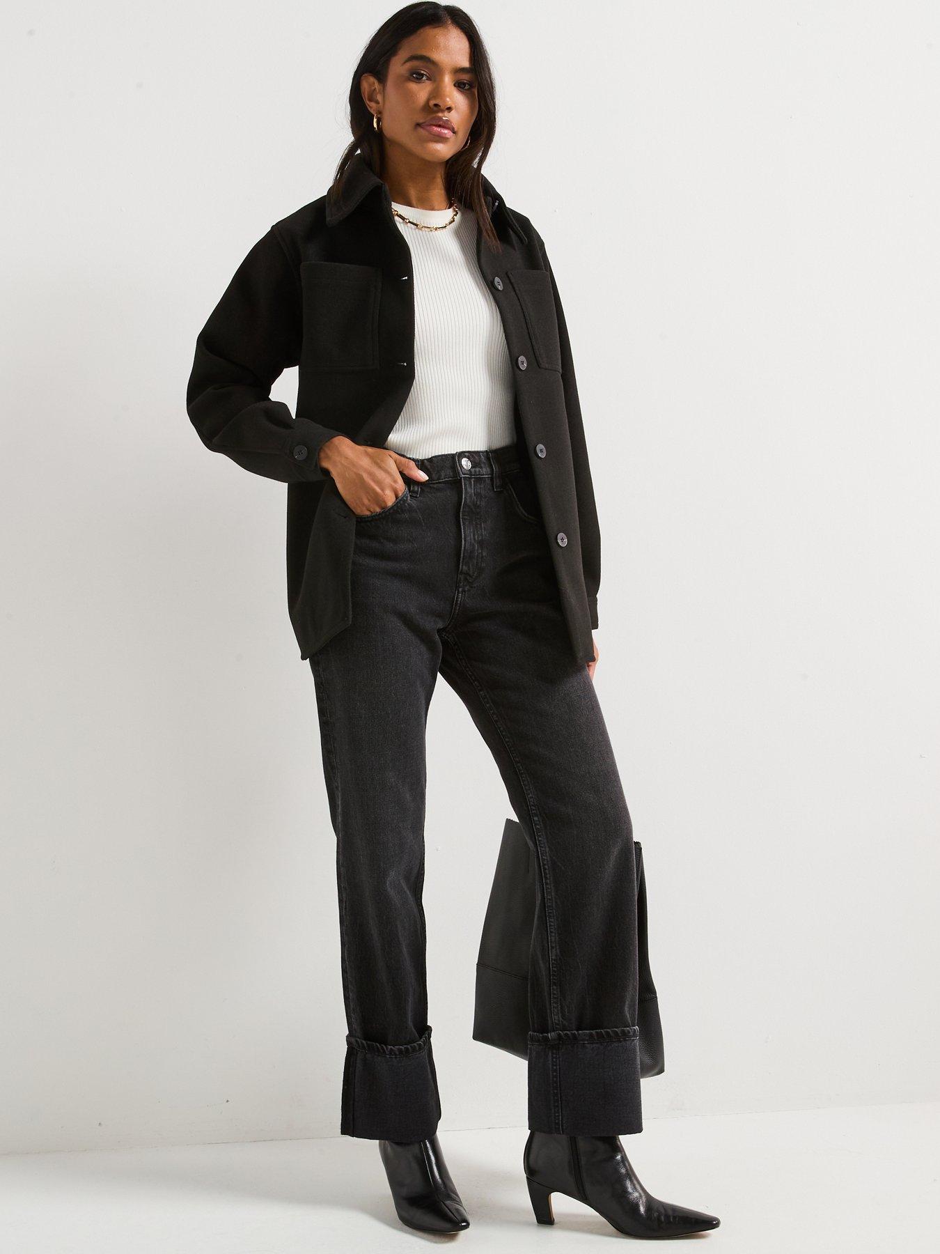 V by Very Faux Wool Patch Pocket Shacket - Black | Very