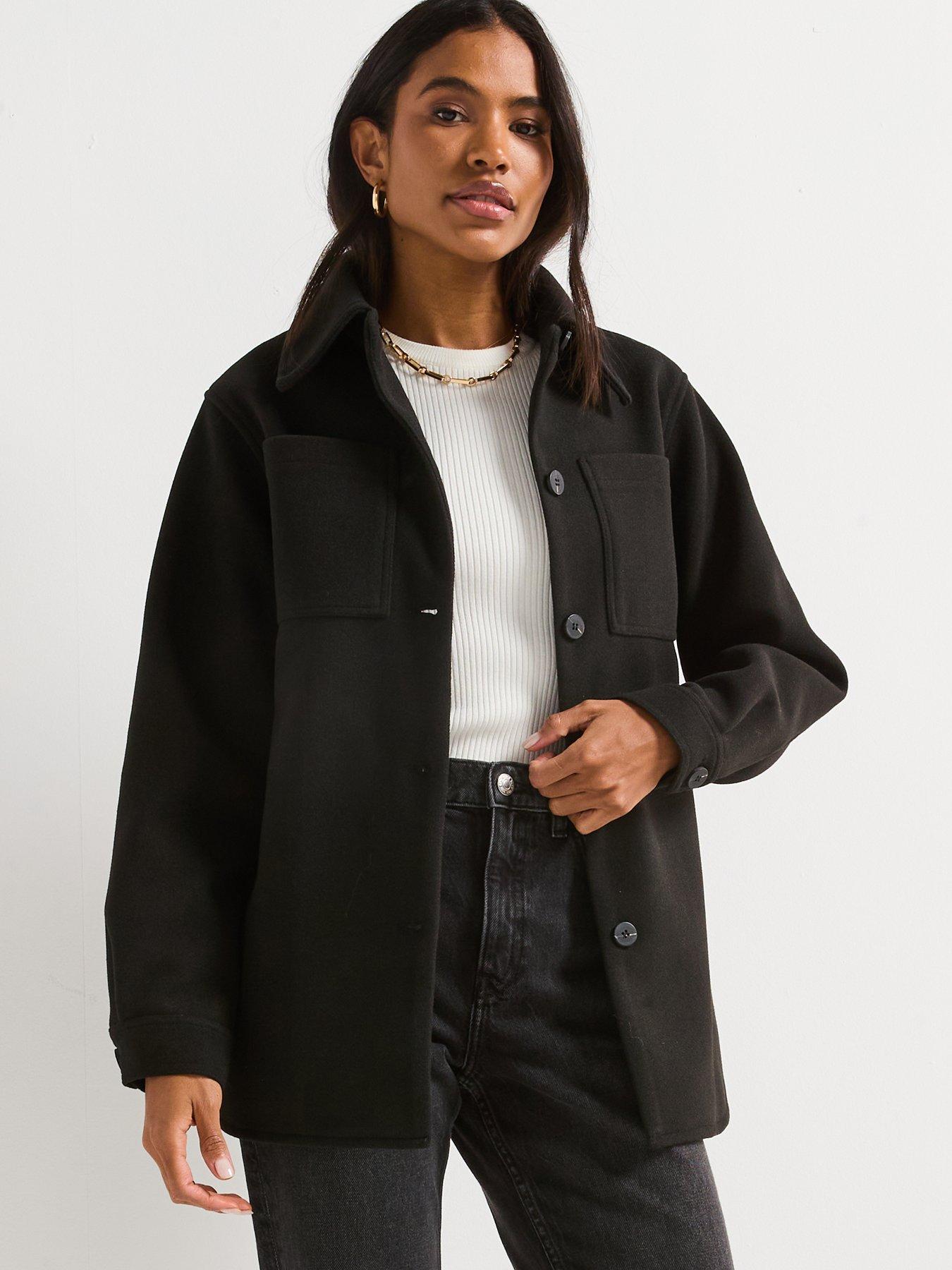 V by Very Faux Wool Patch Pocket Shacket - Black | Very