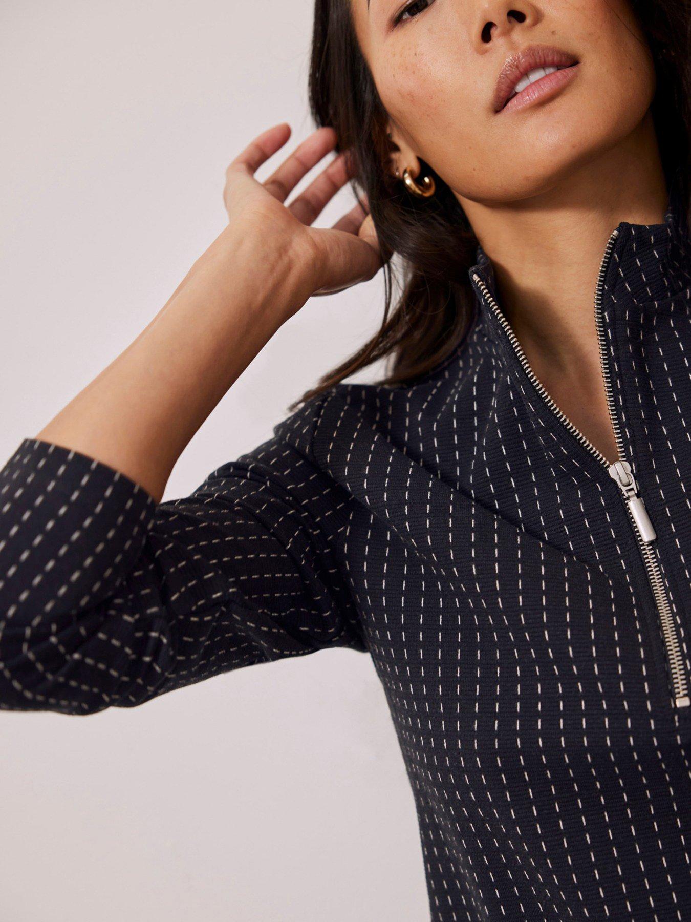 Mint Velvet Pinstripe Zip Top - Navy | Very