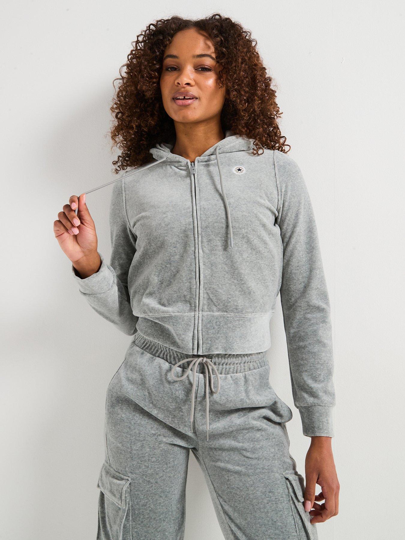 Converse Womens Chuck Hoodie Velour Jacket - Grey | Very