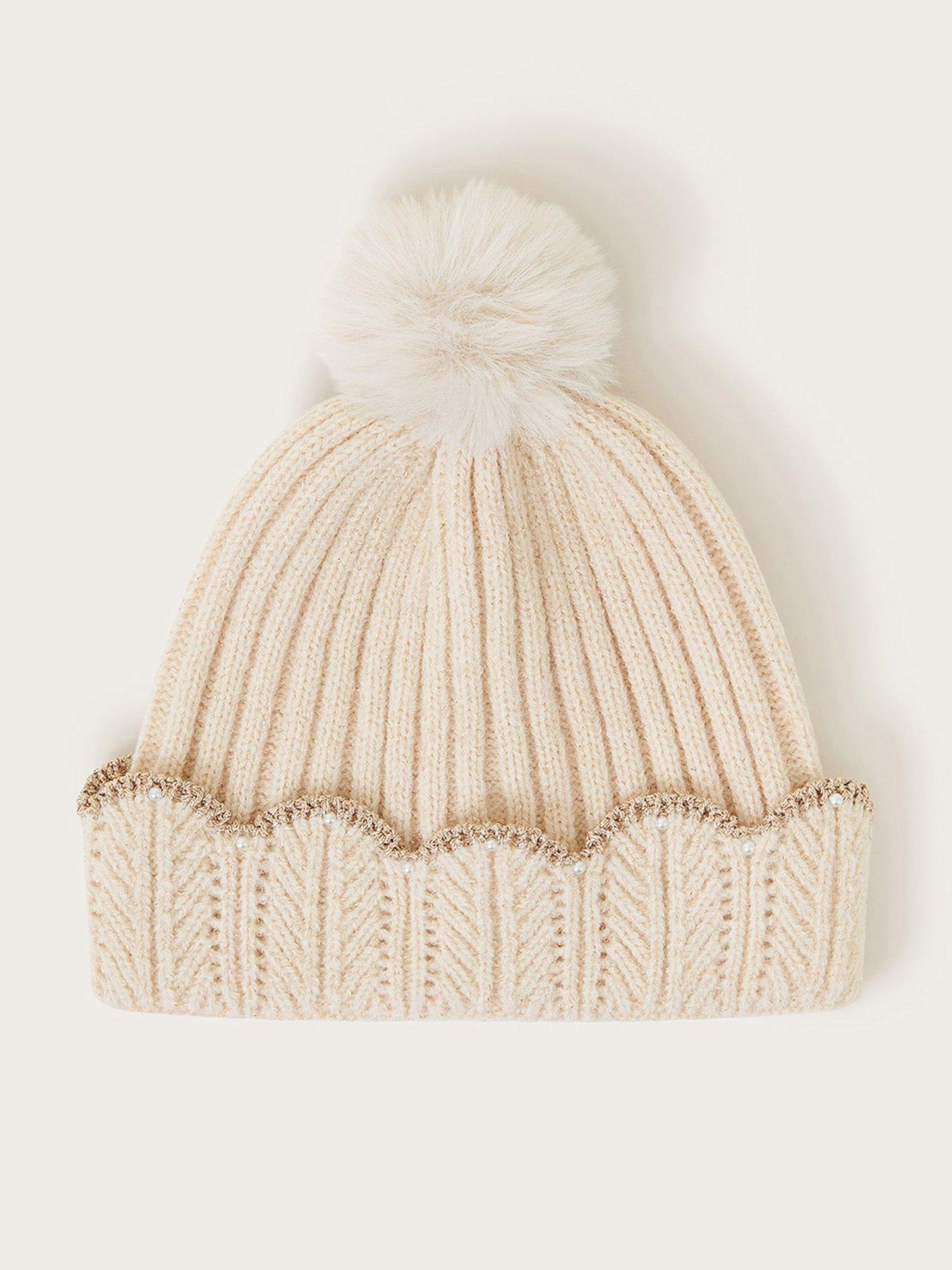 Monsoon Girls Faux Fur Pom-pom Hat - Beige | Very
