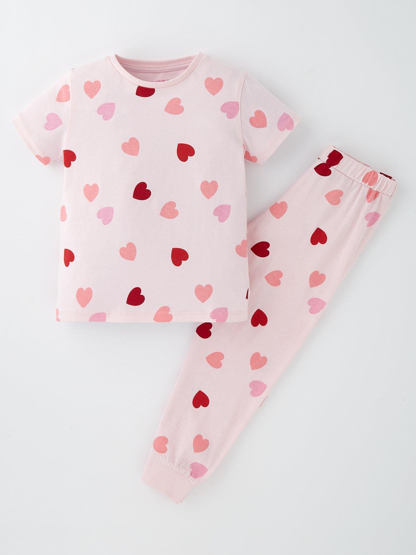 Everyday Girls Short Sleeve / Long Length Heart Print Jersey Pyjamas | Very