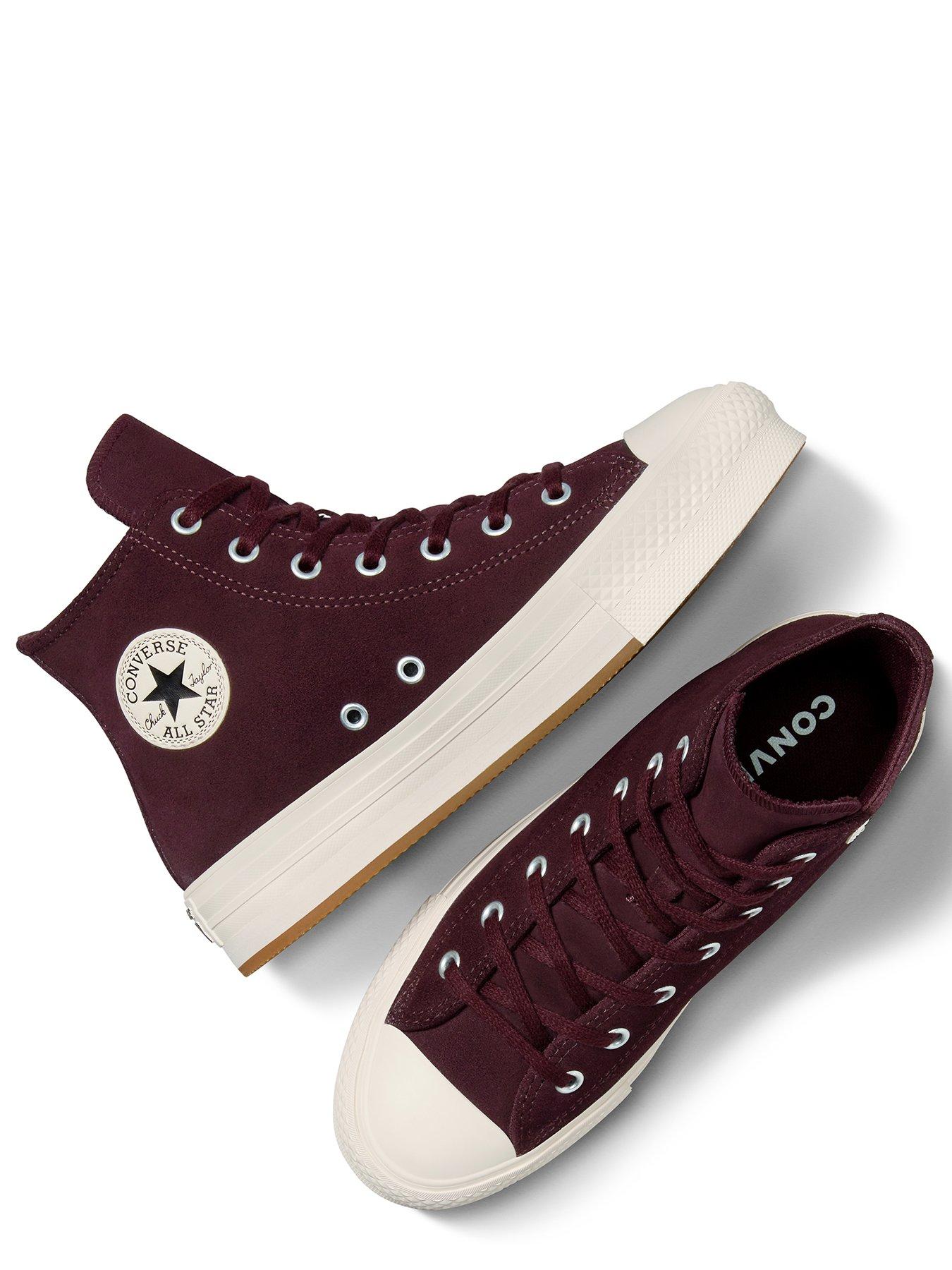Converse Junior Girls Sport X Hoops Leather Hi Trainers - Dark Red | Very