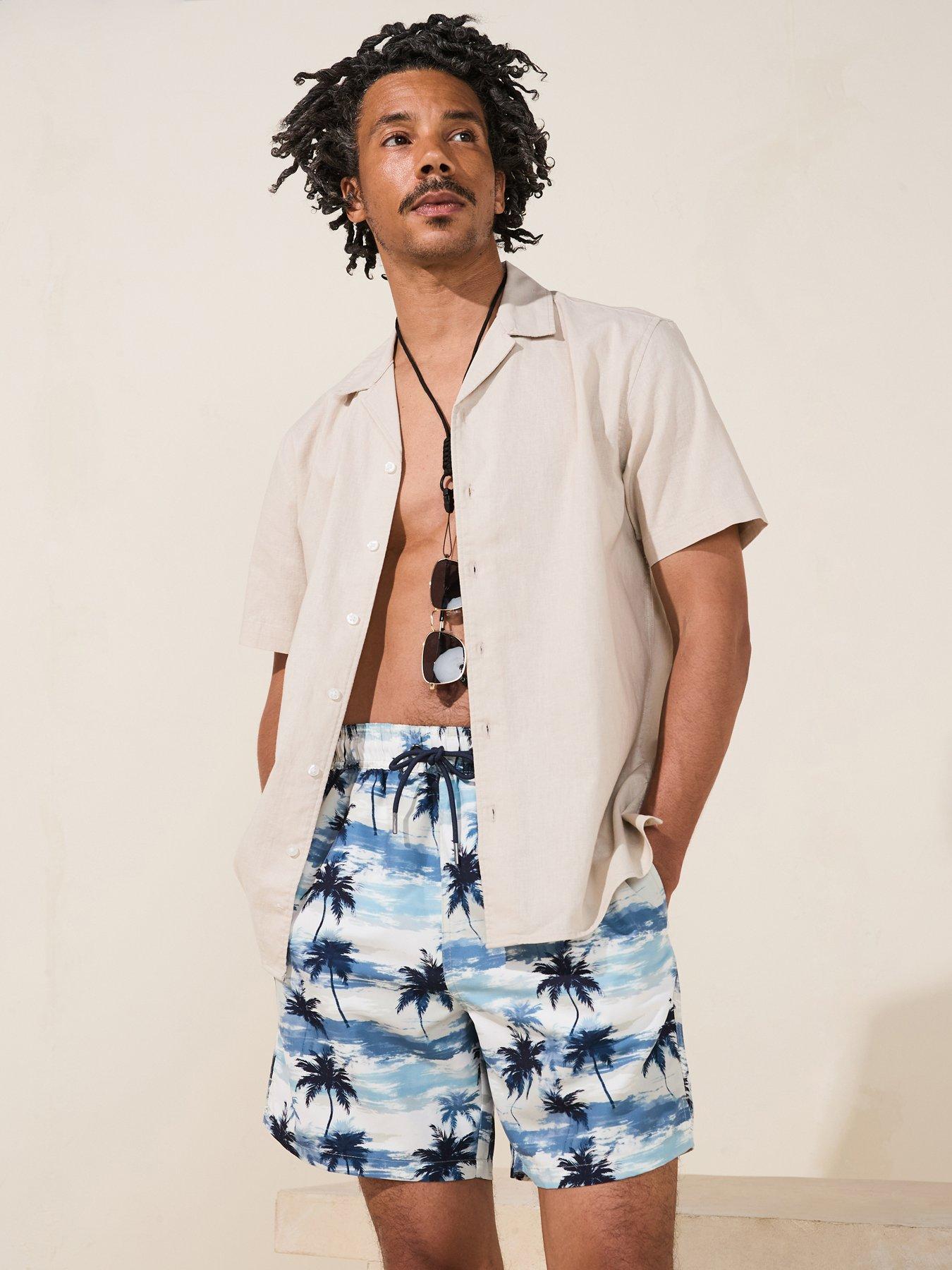 Very Man Palm Border Printed Swim Shorts - Blue | Very