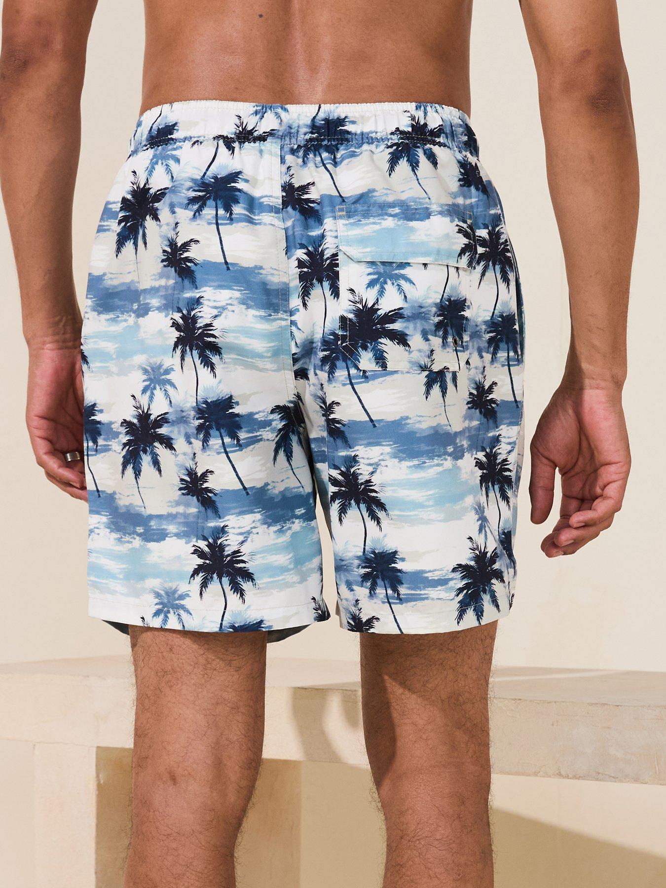 Very Man Palm Border Printed Swim Shorts - Blue | Very