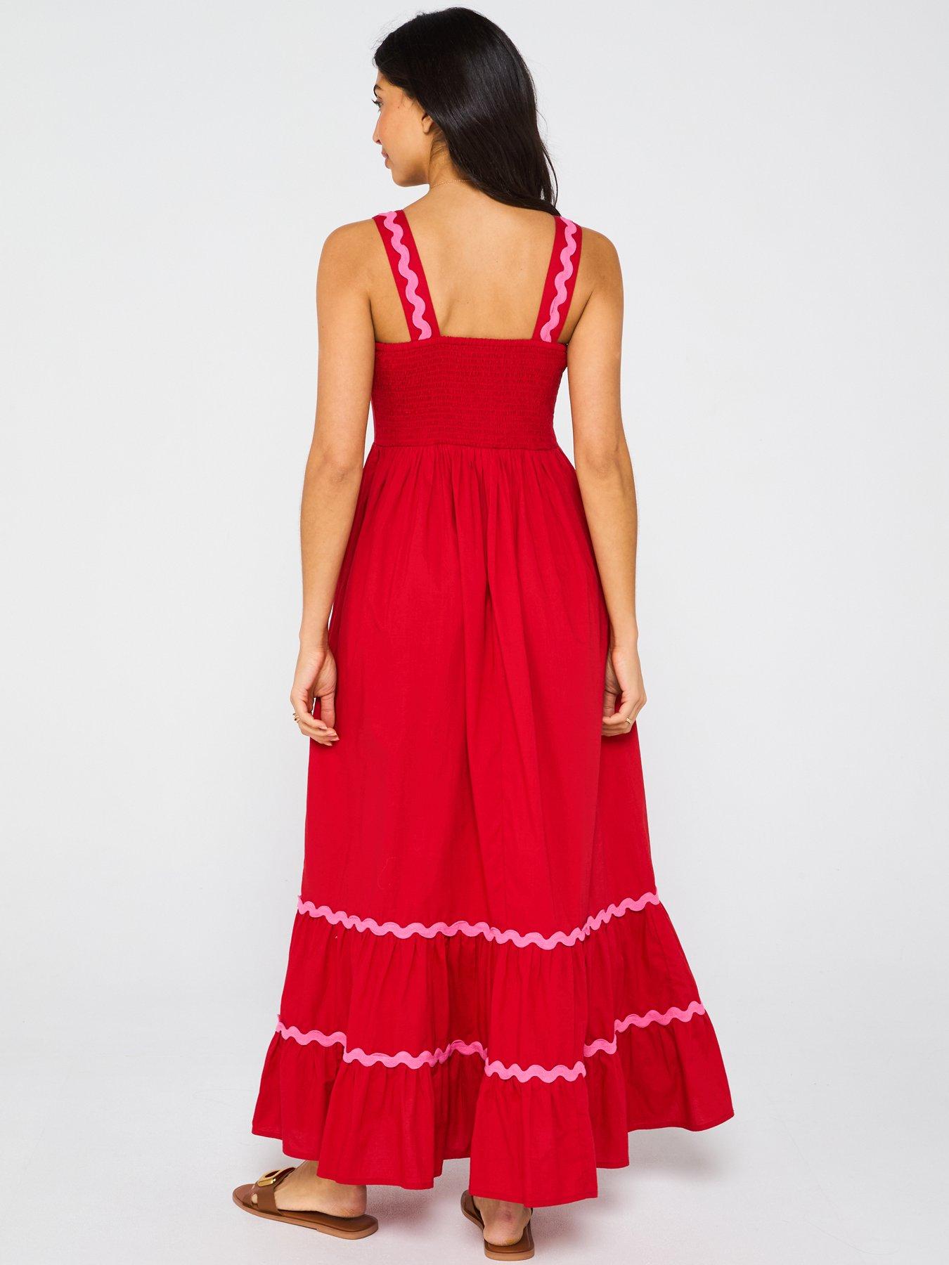 V by Very Rik Rak Trim Strappy Midi Dress - Pink | Very