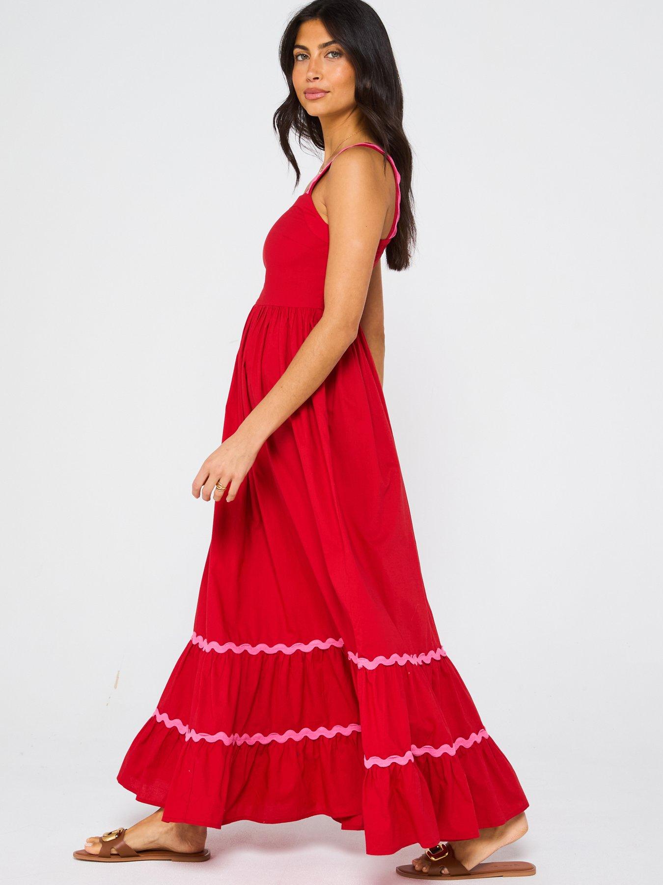 V by Very Rik Rak Trim Strappy Midi Dress - Pink | Very