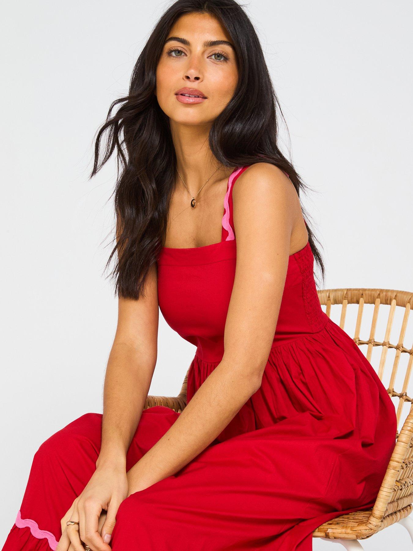 V by Very Rik Rak Trim Strappy Midi Dress - Pink | Very
