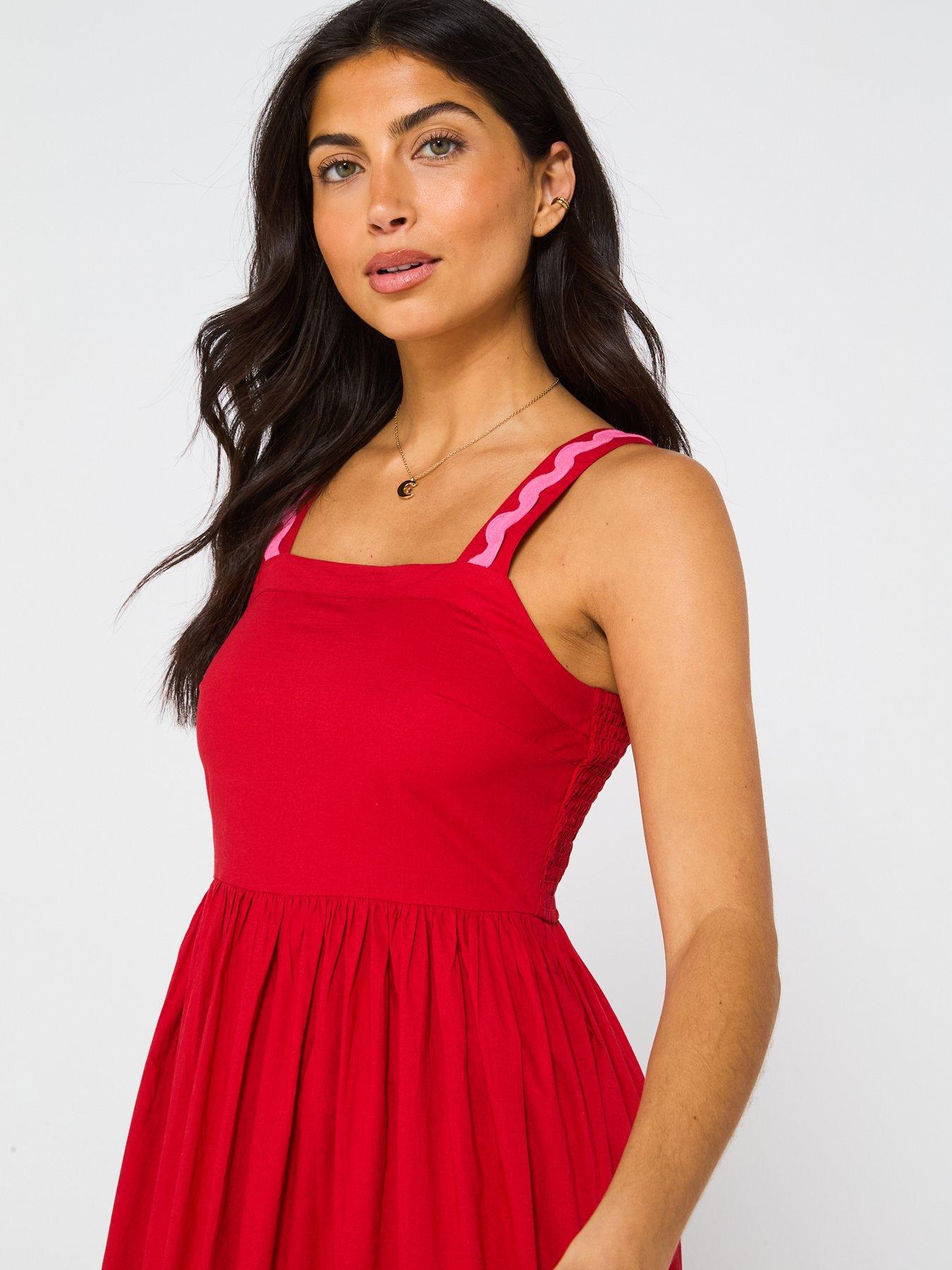 V by Very Rik Rak Trim Strappy Midi Dress - Pink | Very