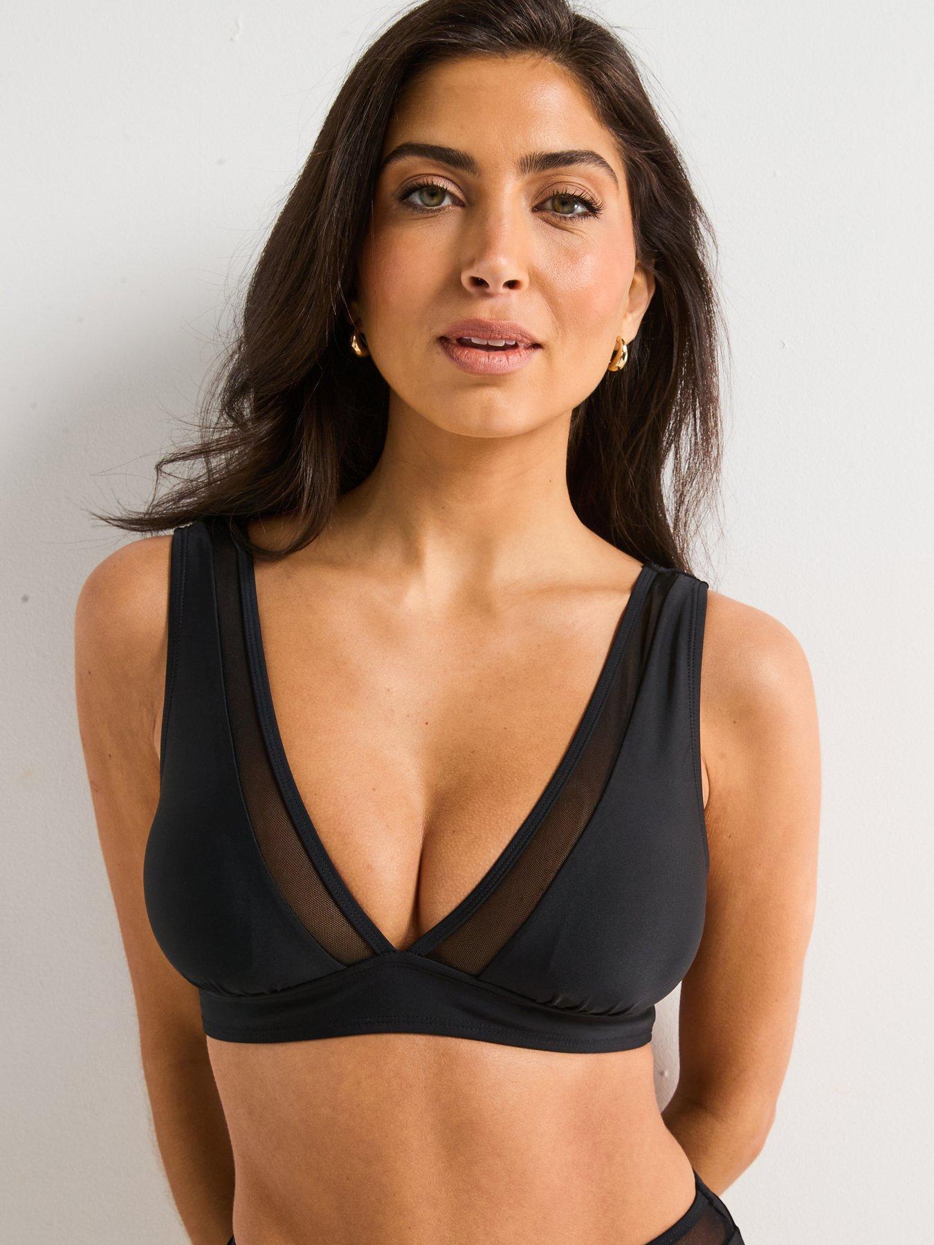 Everyday Shape Enhancing Mesh Insert Bikini Top - Black | Very
