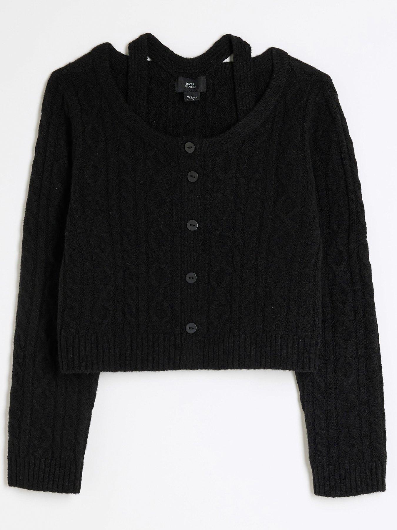 River Island Older Girl Cable Knit Halter Neck Cardigan - Black | Very