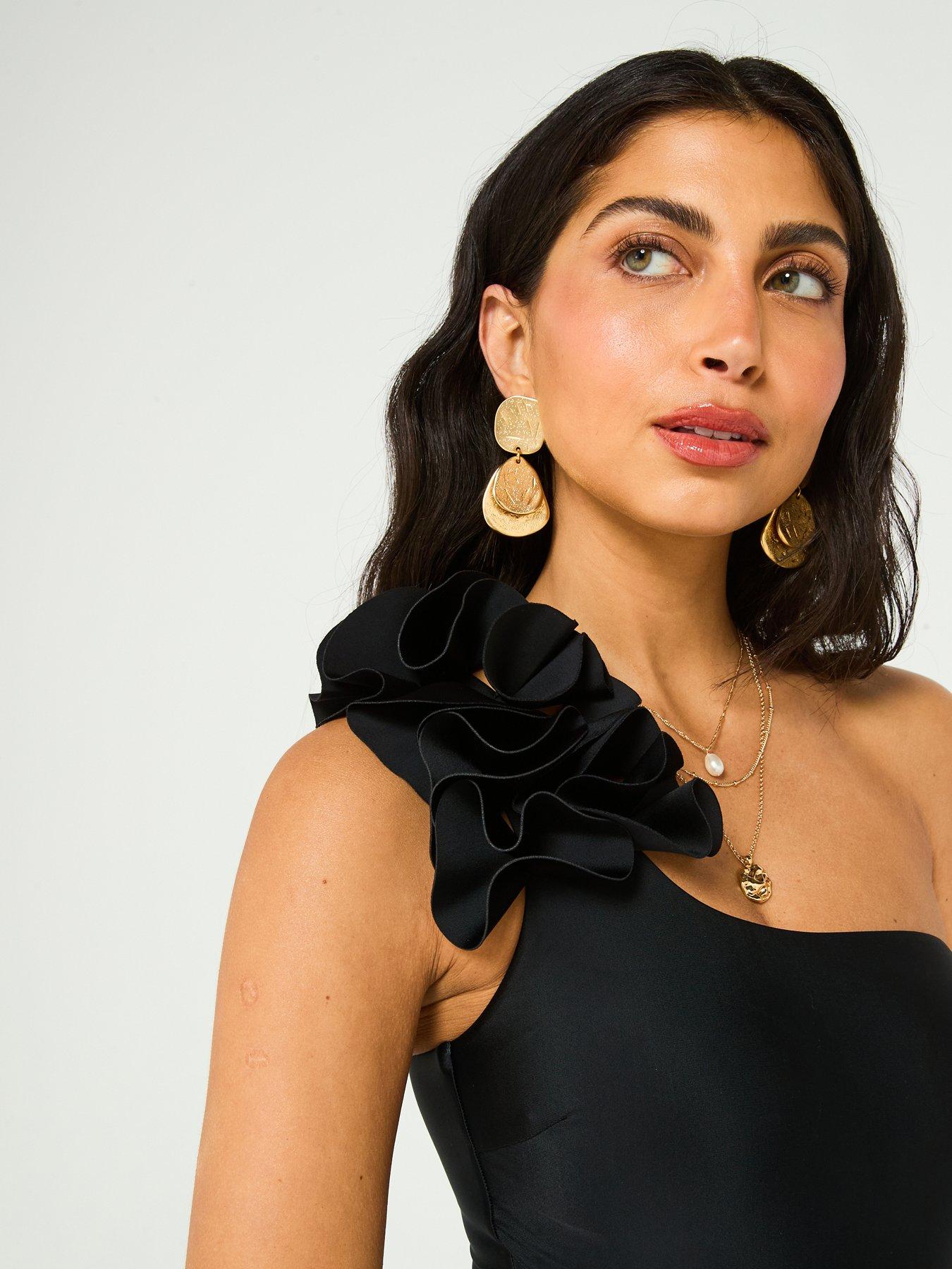 V by Very Ruffle One Shoulder Swimsuit - Black | Very