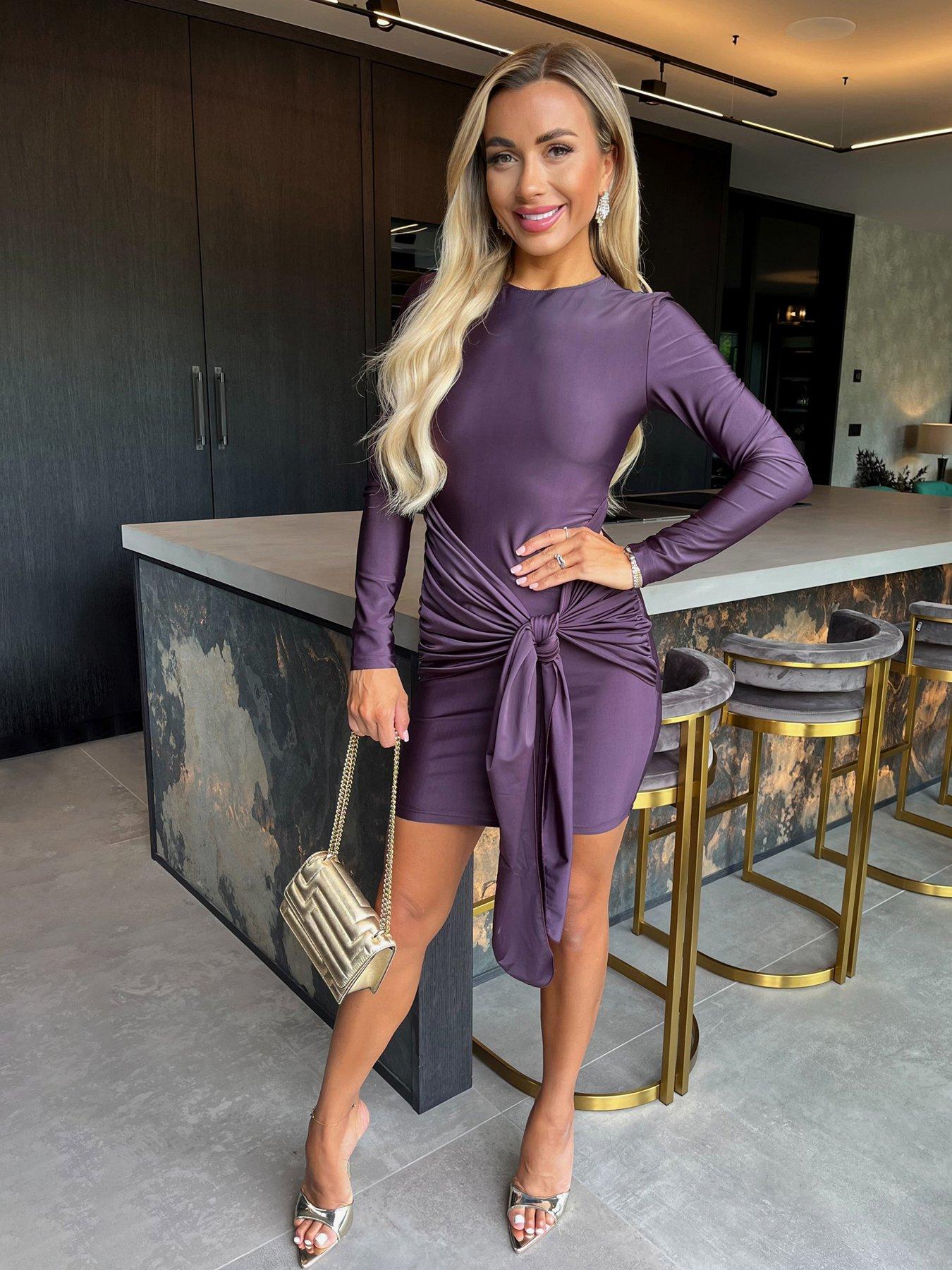 AX Paris Slinky Long Sleeve Bodycon Mini Dress - Plum - Purple | Very
