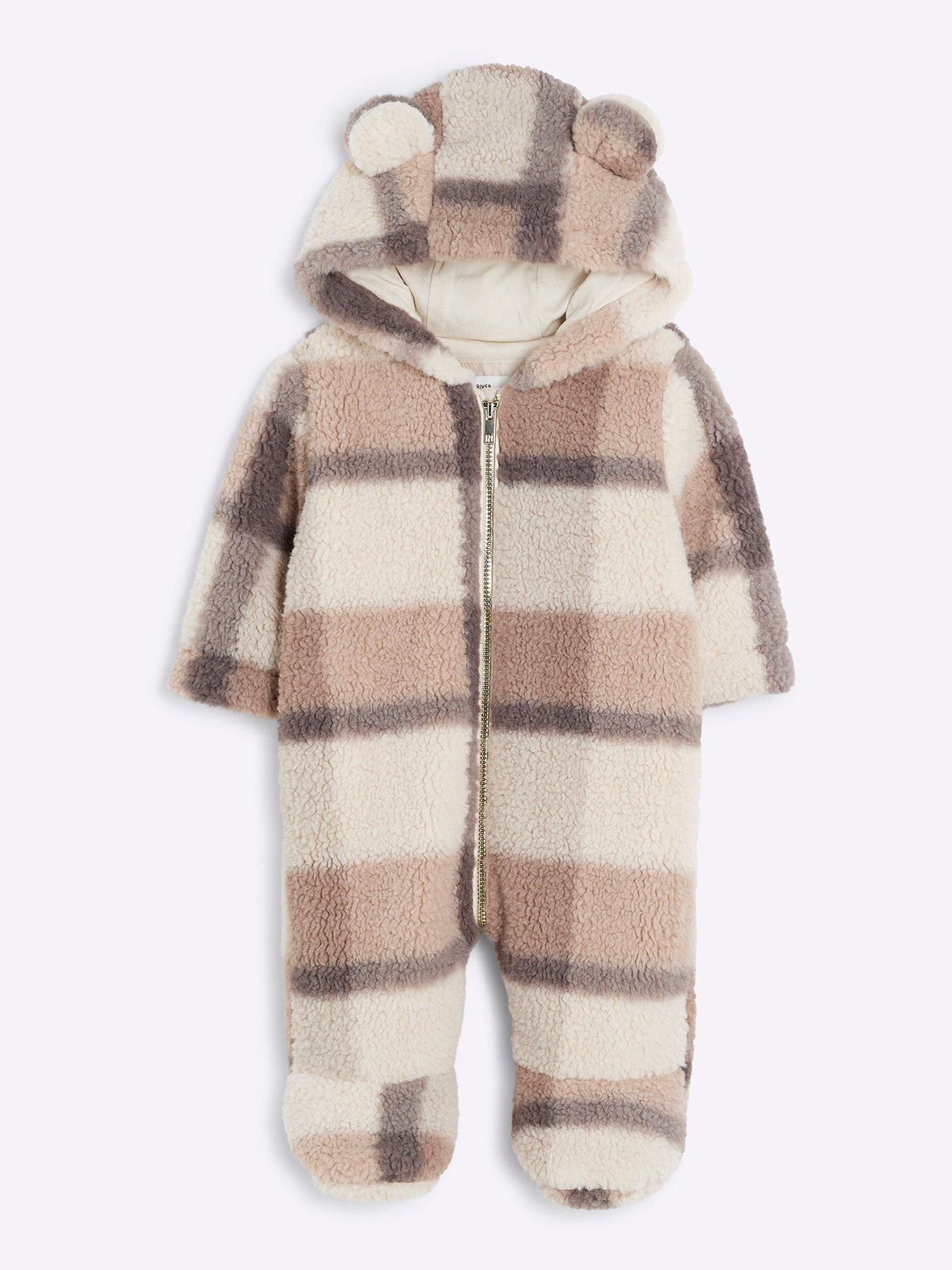 River Island Baby Baby Borg Checked Pramsuit - Beige | Very